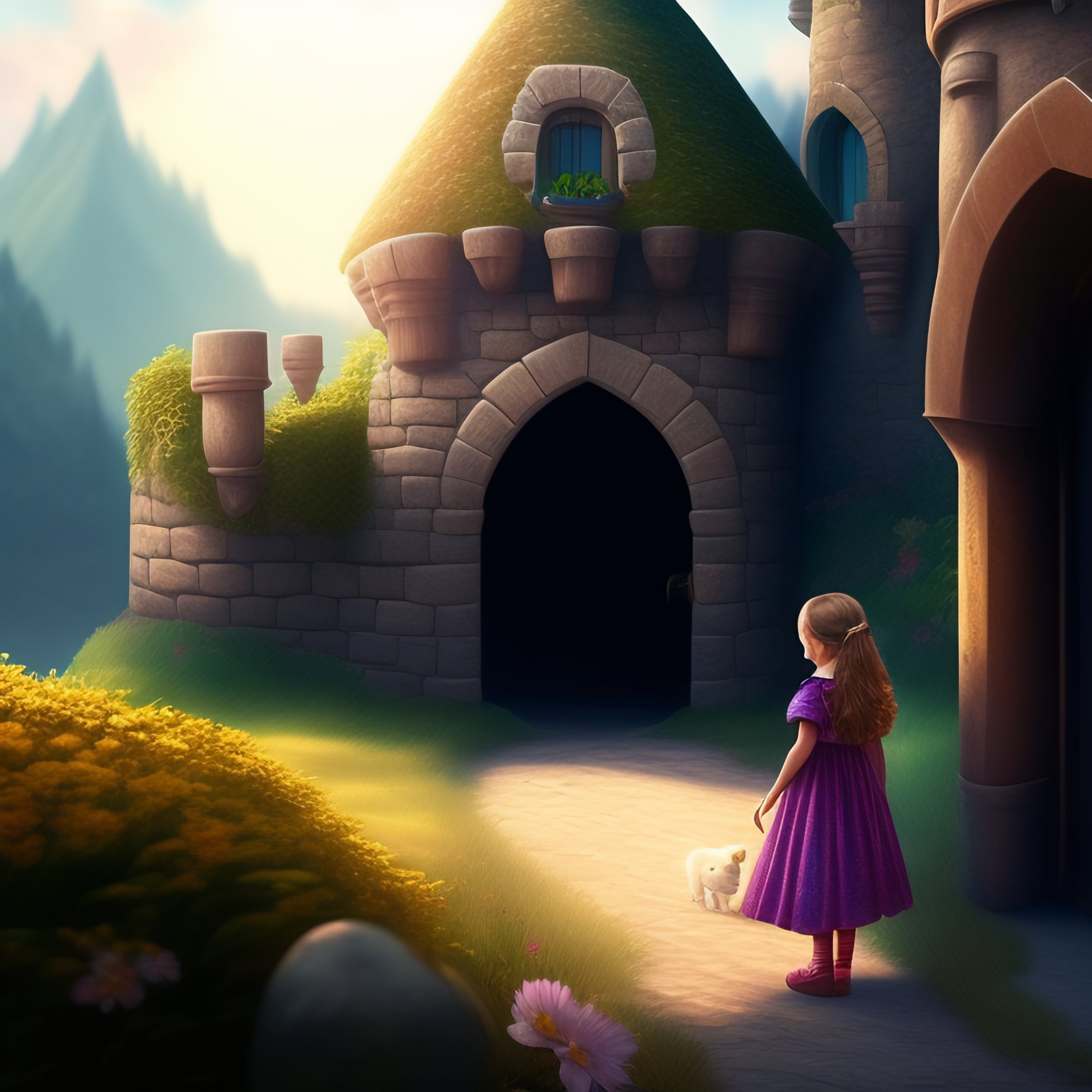 Lexica - Little girl Alice entered the castle, she saw friendly talking ...
