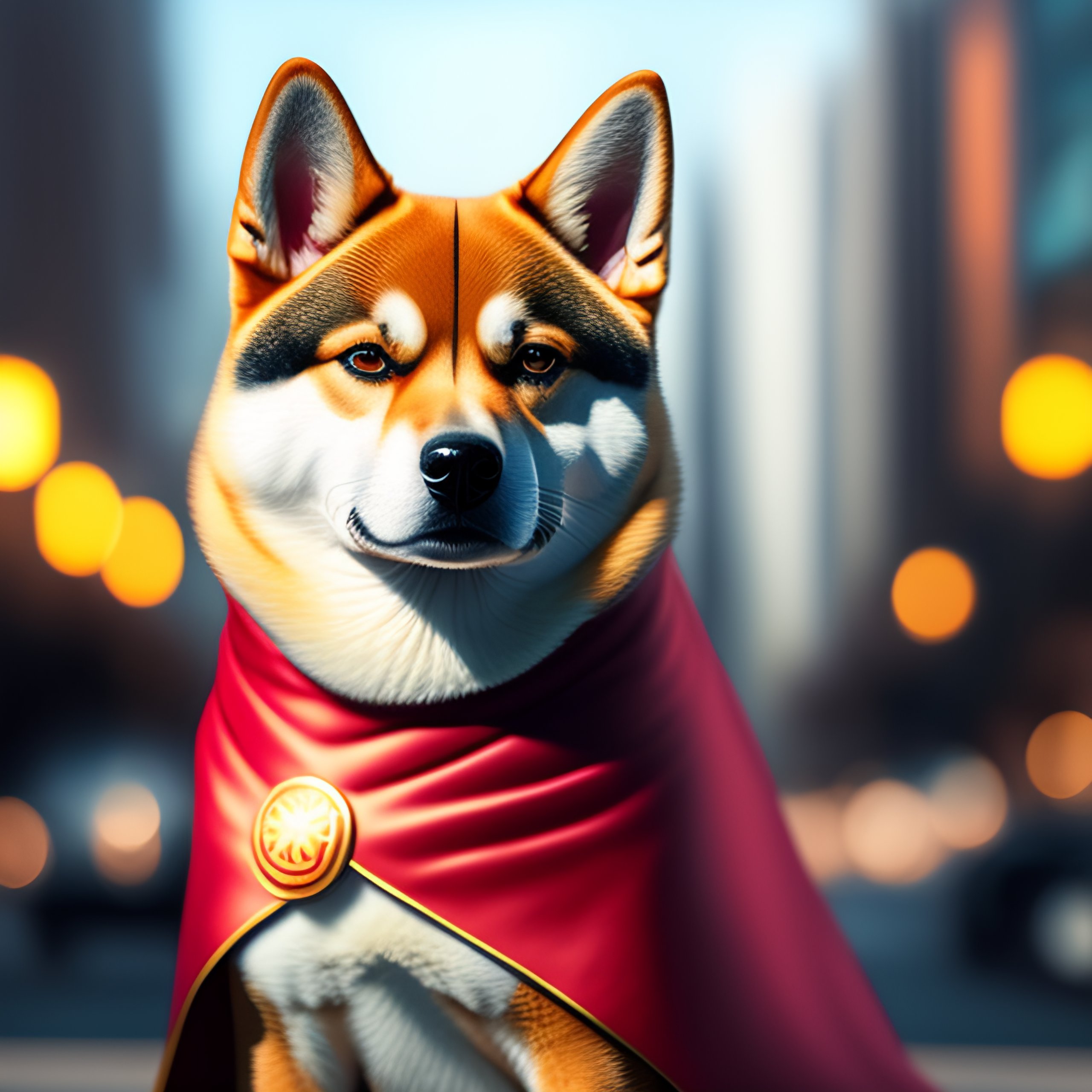 Lexica - Shiba inu as a superhero with a cape, billboard behind ...