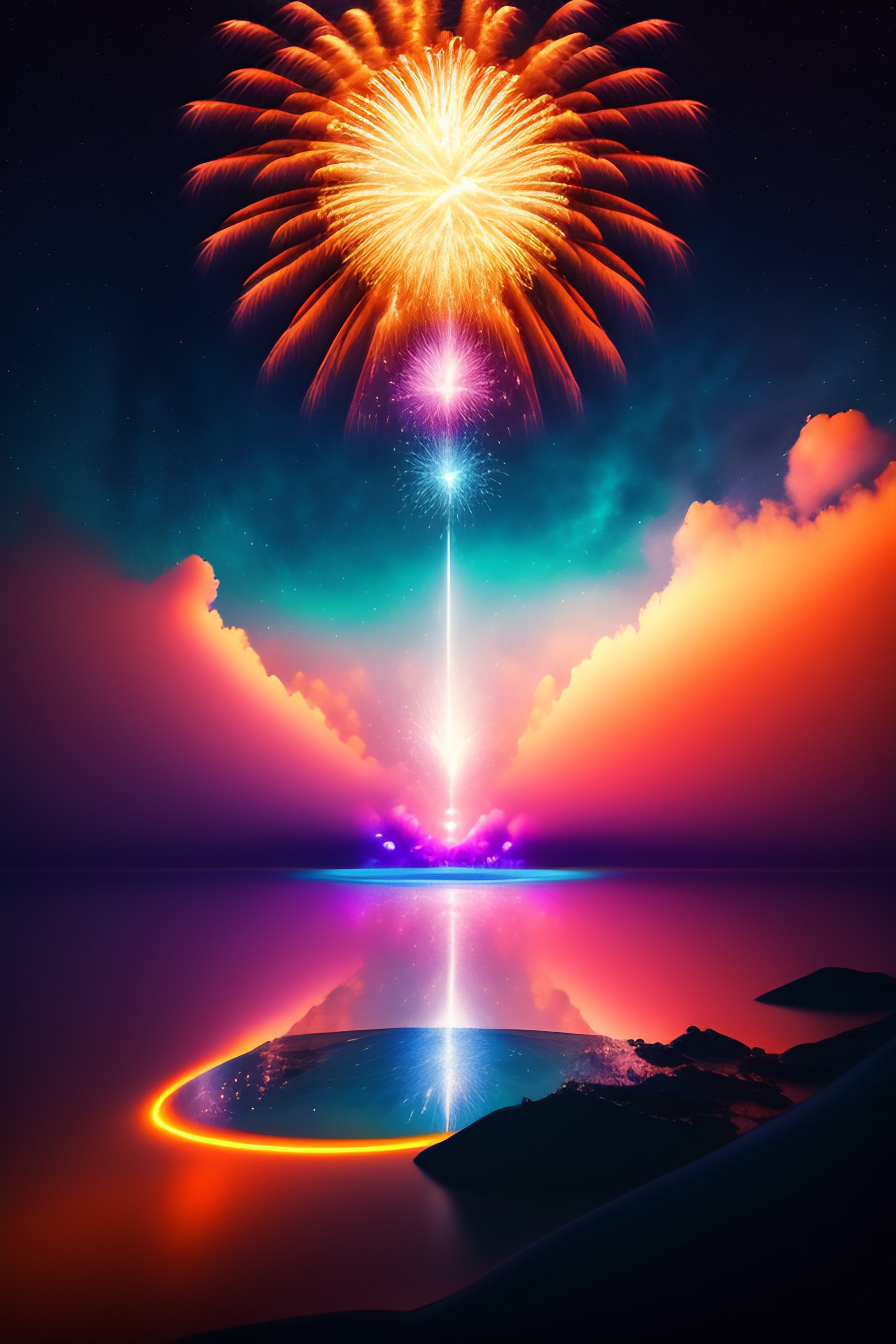 Lexica - Amazing beautiful fireworks, 3D, outer space,