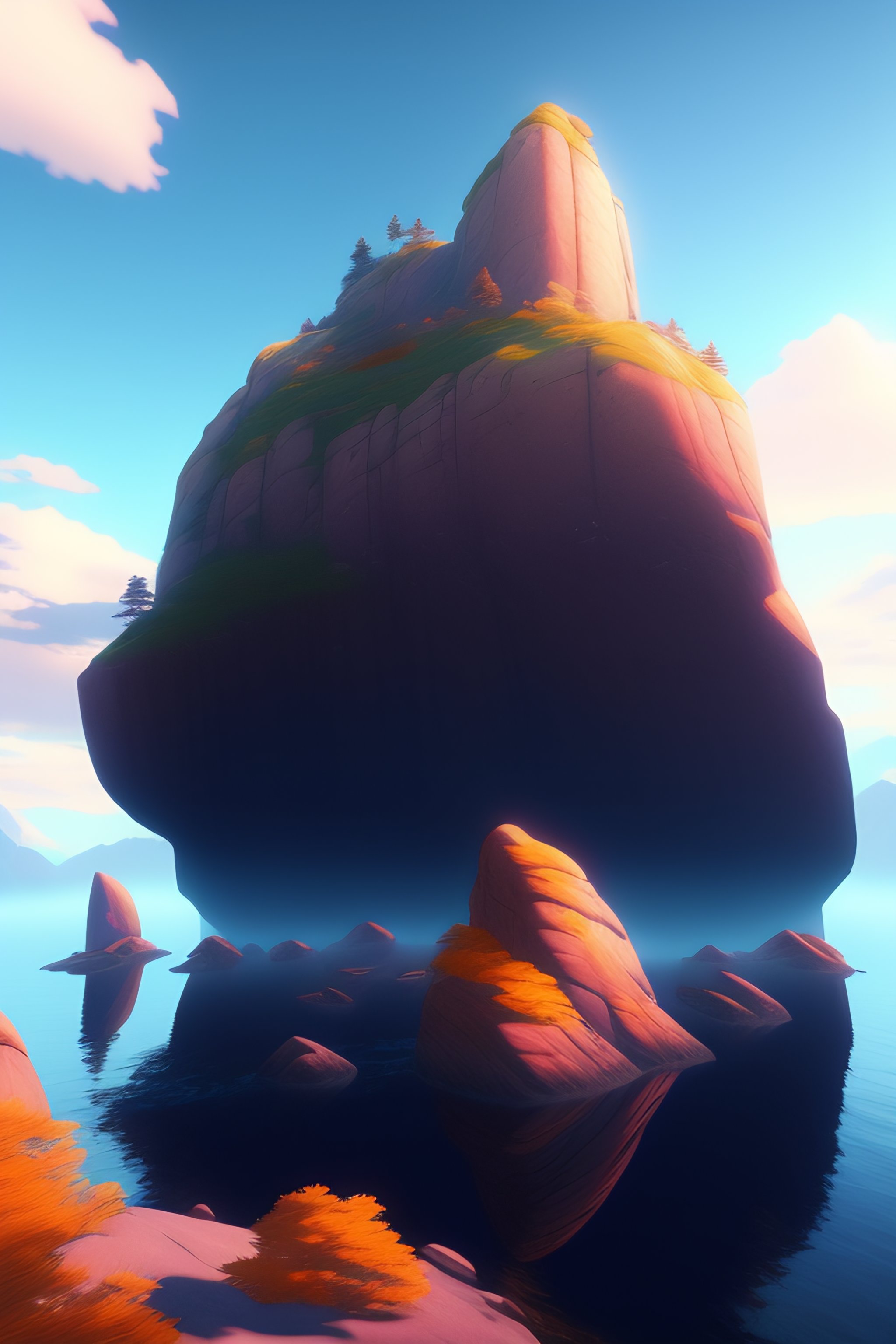 Lexica - A rock, cliff by mokoto shinkai,breathtaking, beautiful ...