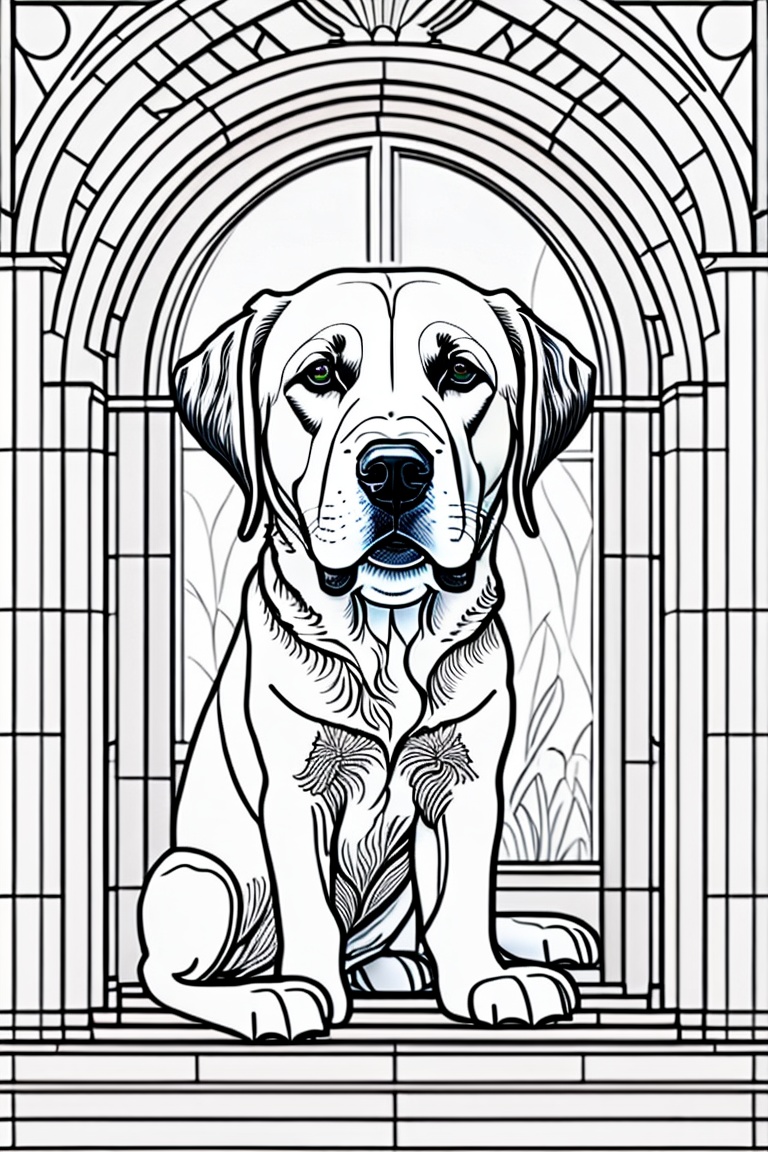 Lexica - Labrador, Coloring page for adults, bold lines, dark lines ...