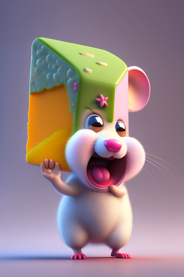 Lexica - 3d white mouse, big eyes, pink nose, five fingers hands ...