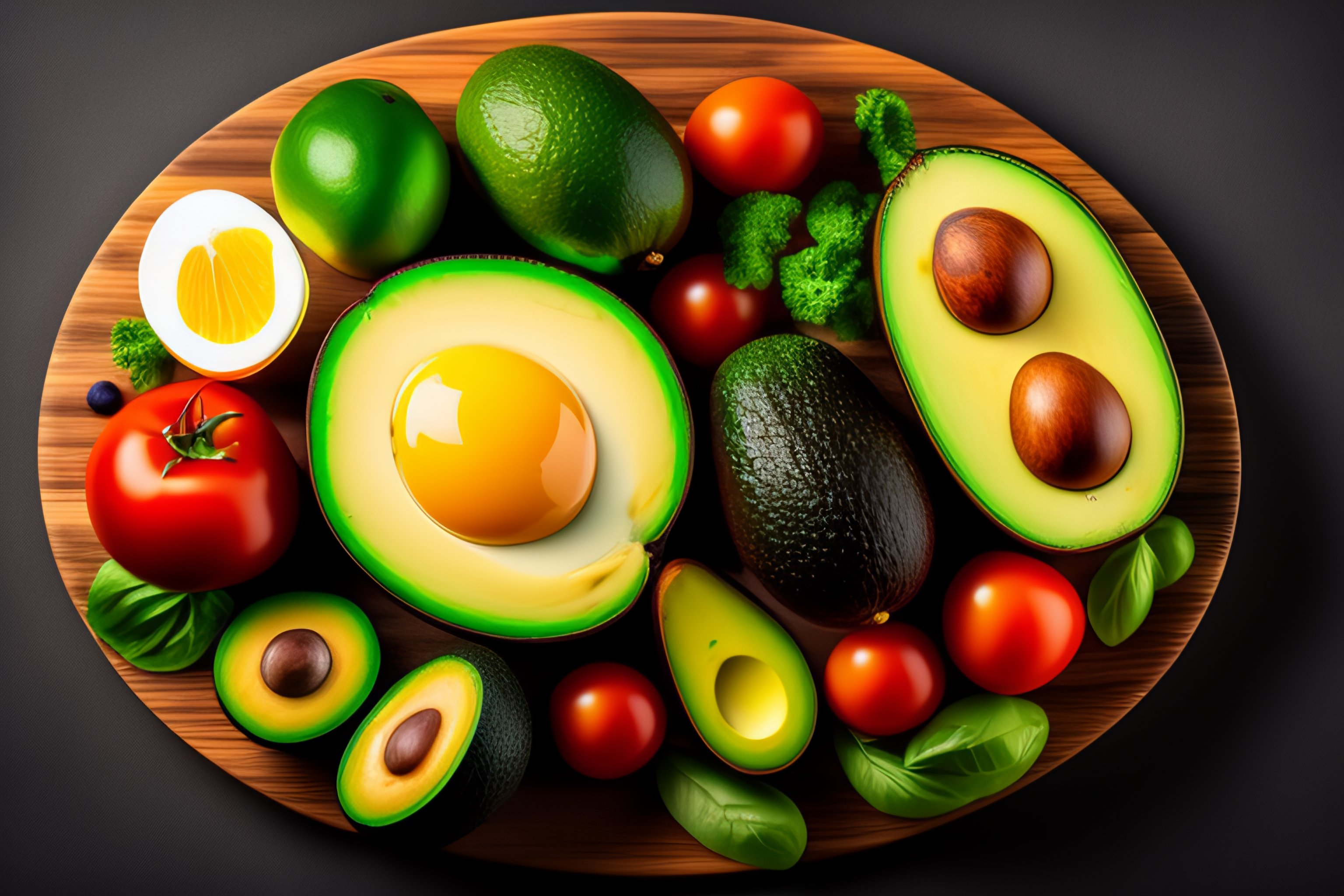 Lexica - Very healthy food plate with avocados, tomatoes, eggs and ...