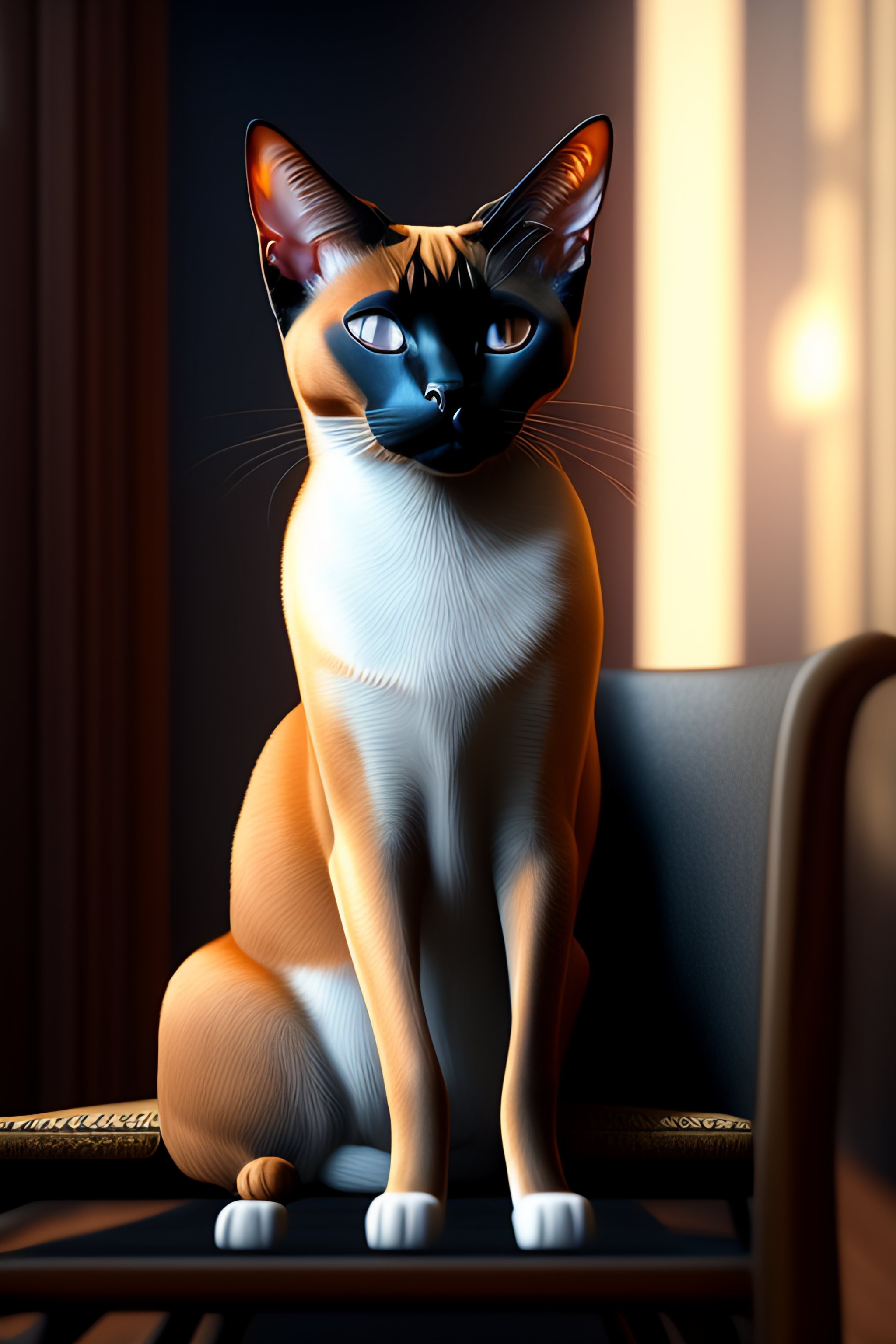 Lexica - Full body portrait of a siamese cat, sitting on a chair, in ...