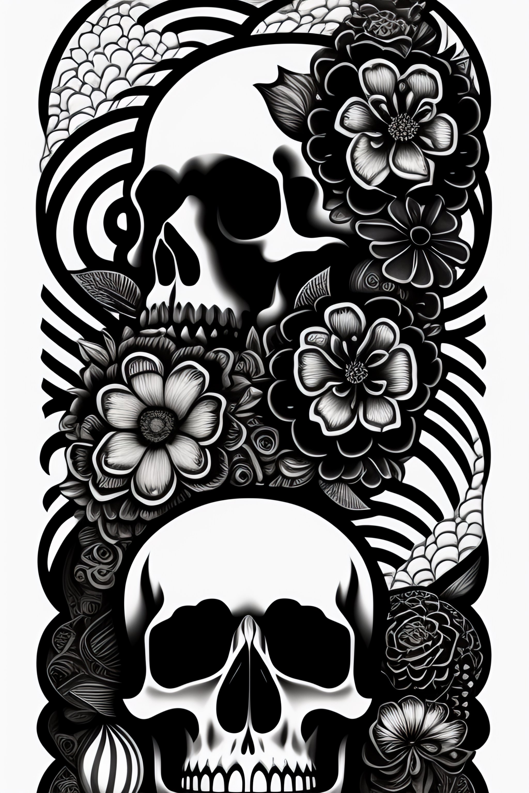 Lexica - A black and white drawing of skulls and flowers, by Ed Roth ...