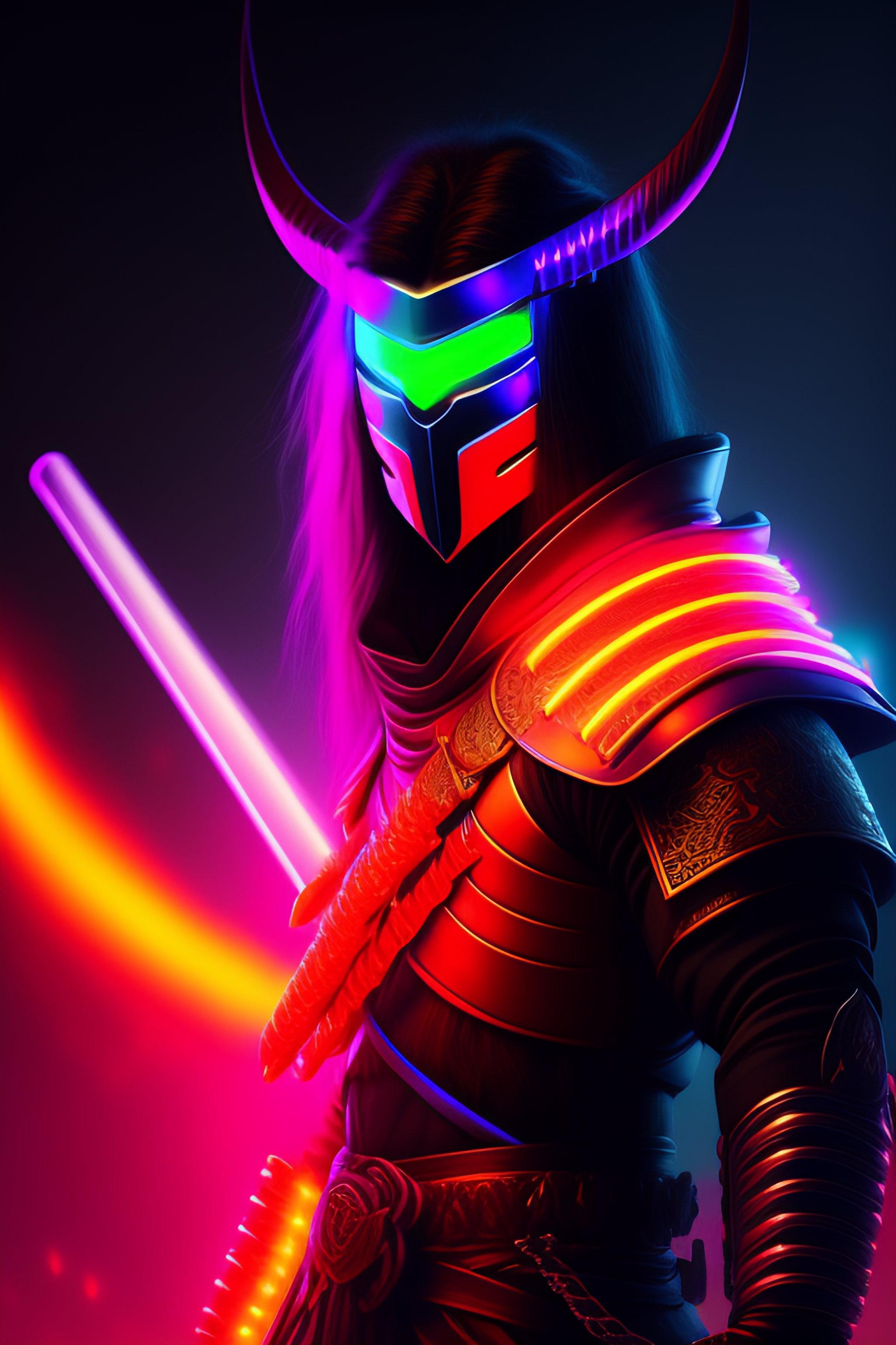 Lexica - Neon samurai with demon mask
