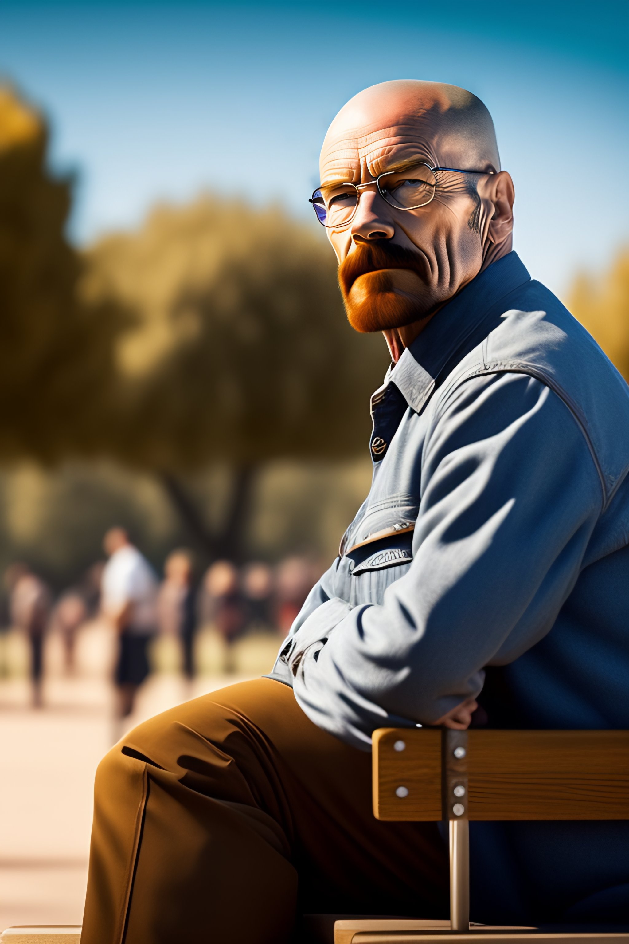 Lexica - Walter white from breaking bad, sitting on a bench, in a park ...