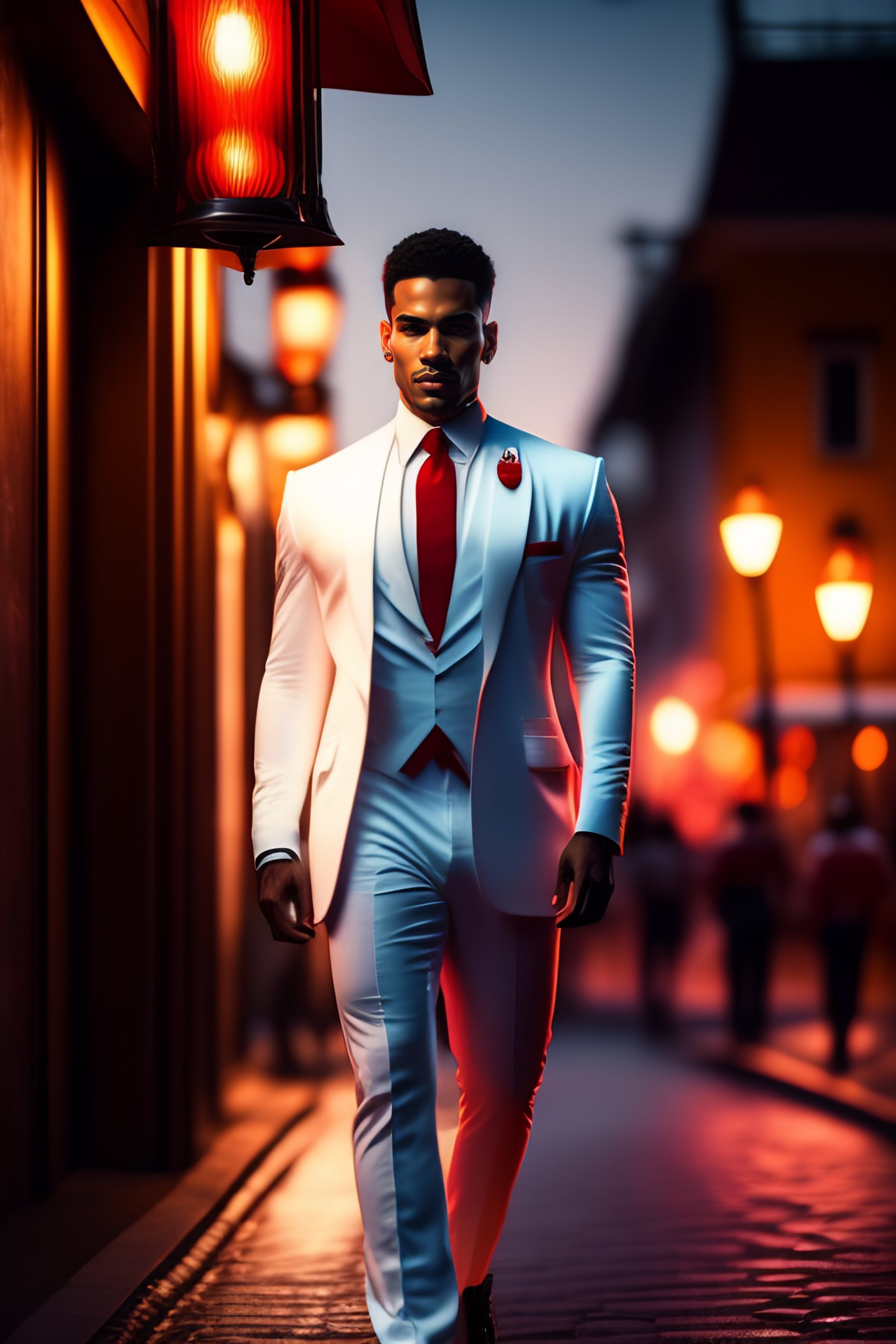 Lexica - Beautiful mulatto brazilian man wearing white suit and red tie ...
