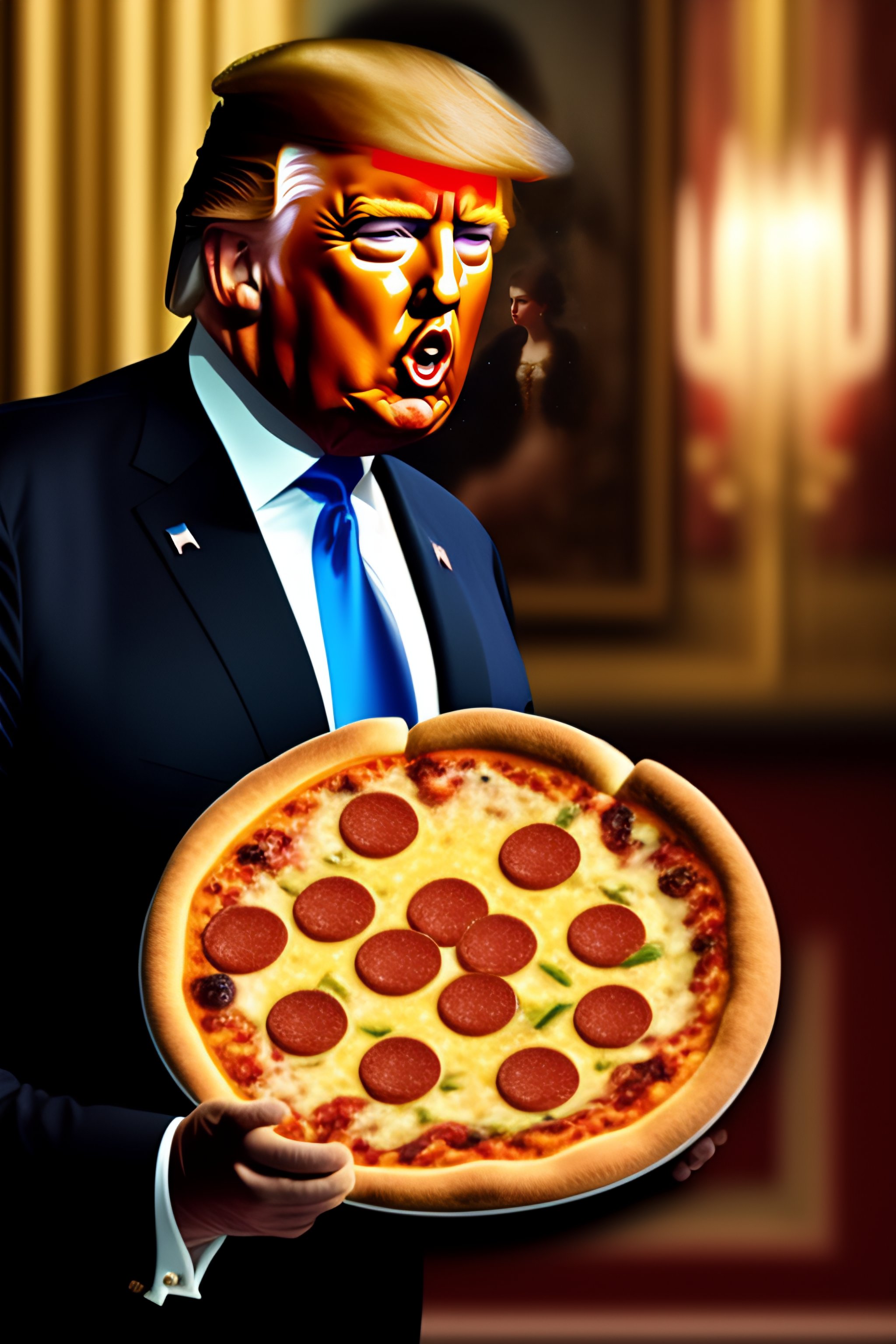Lexica - Donald Trump, eat a pizza, Grease, Reinaissance, realism, dark ...