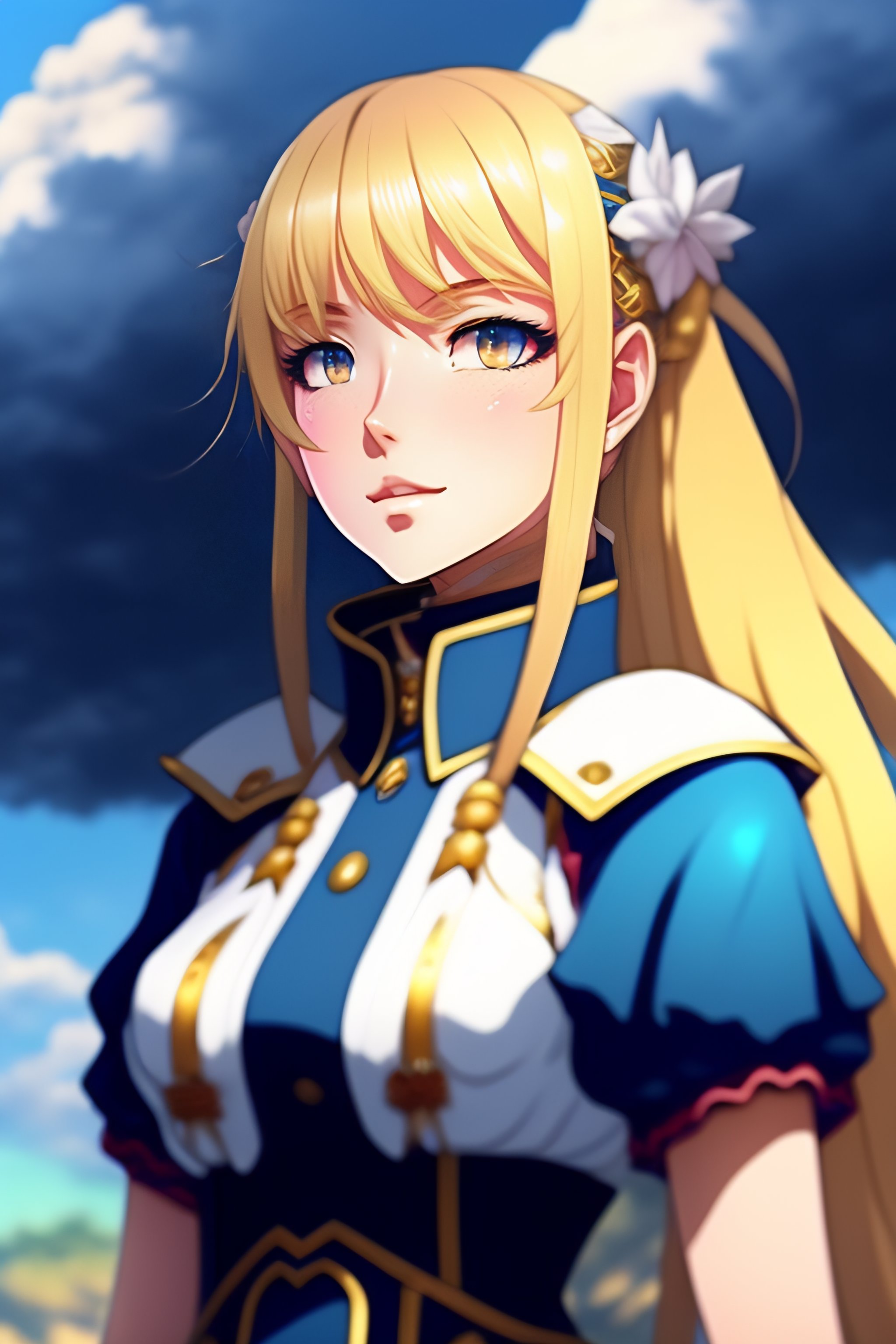 Lexica - Anime, fgo. She saw her reflection. Blond, long hair, blue ...