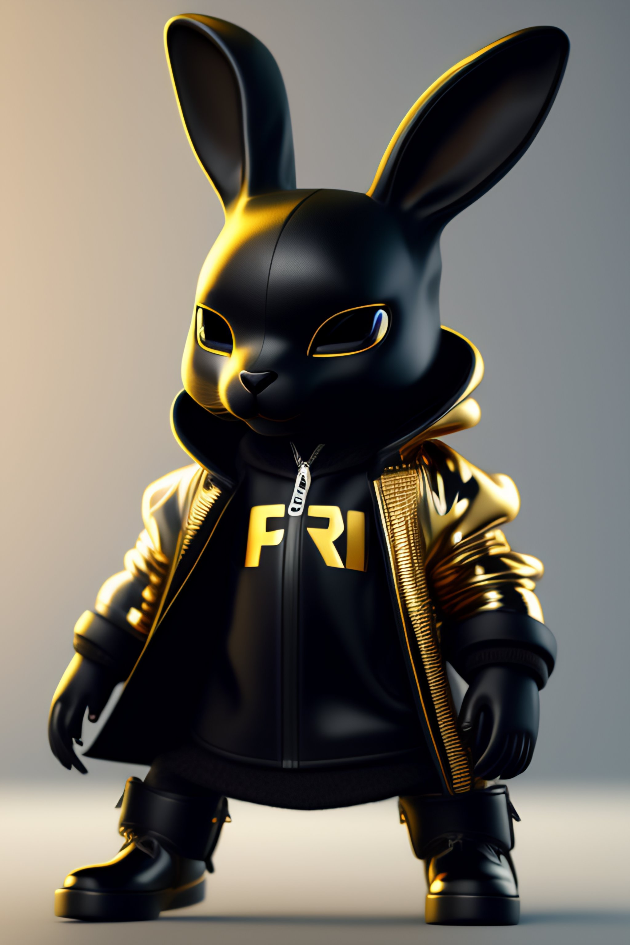 Lexica - Black Humanoid Rabbit with large white eyes leather jacket ...