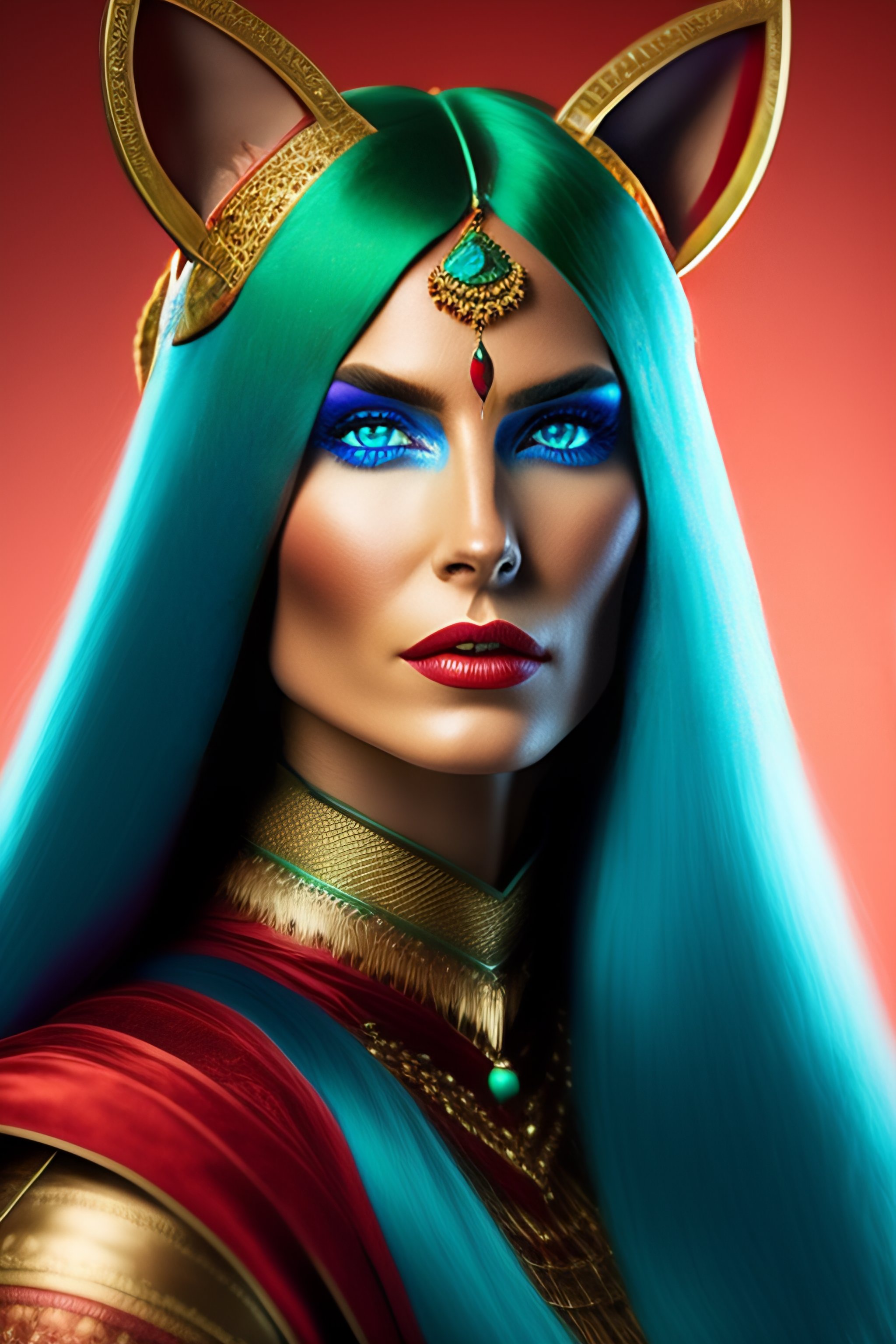 Lexica - A portrait photo of a red skin humanoïd, female, with cat ears ...