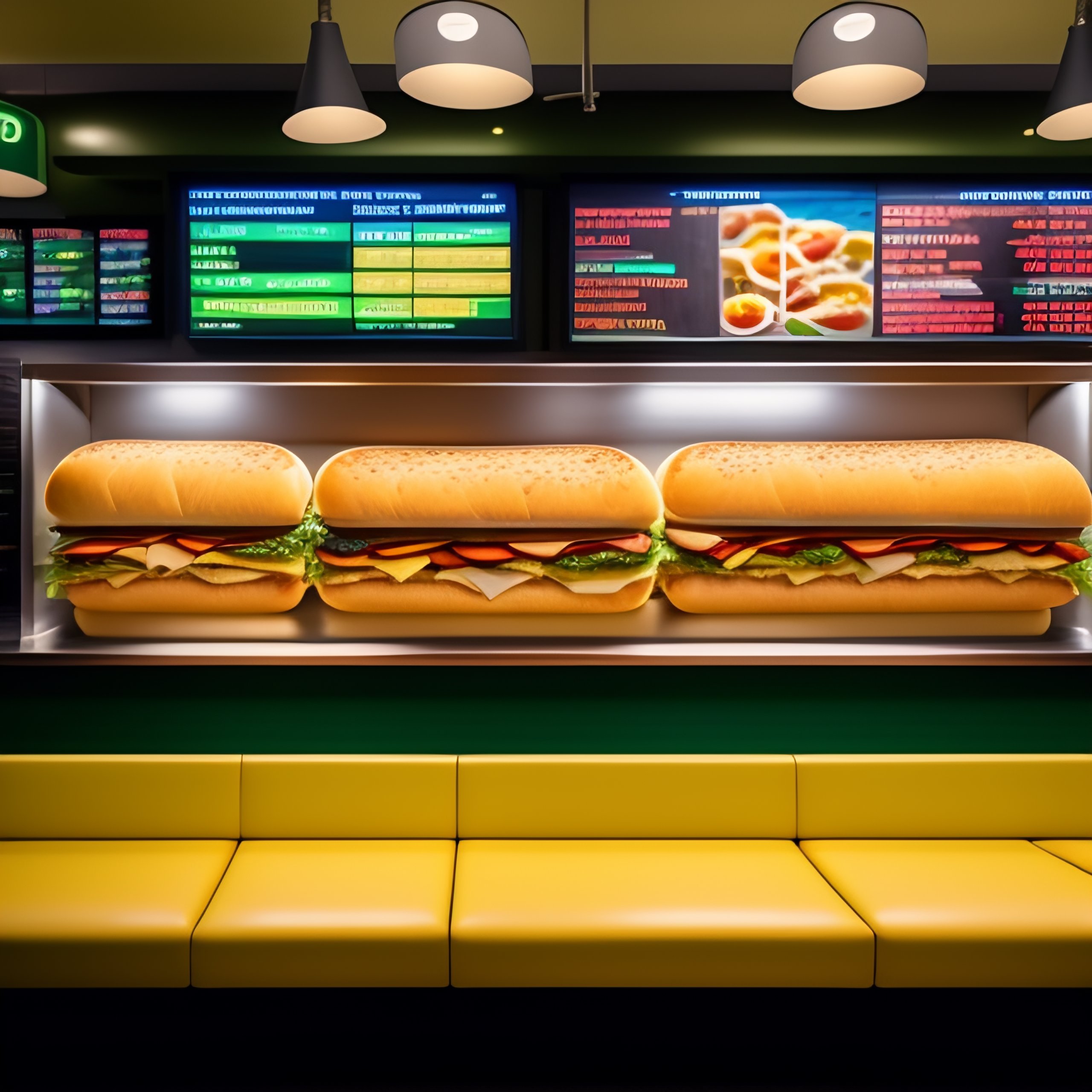 Lexica - A realistic view inside of a subway fastfood franchise where ...
