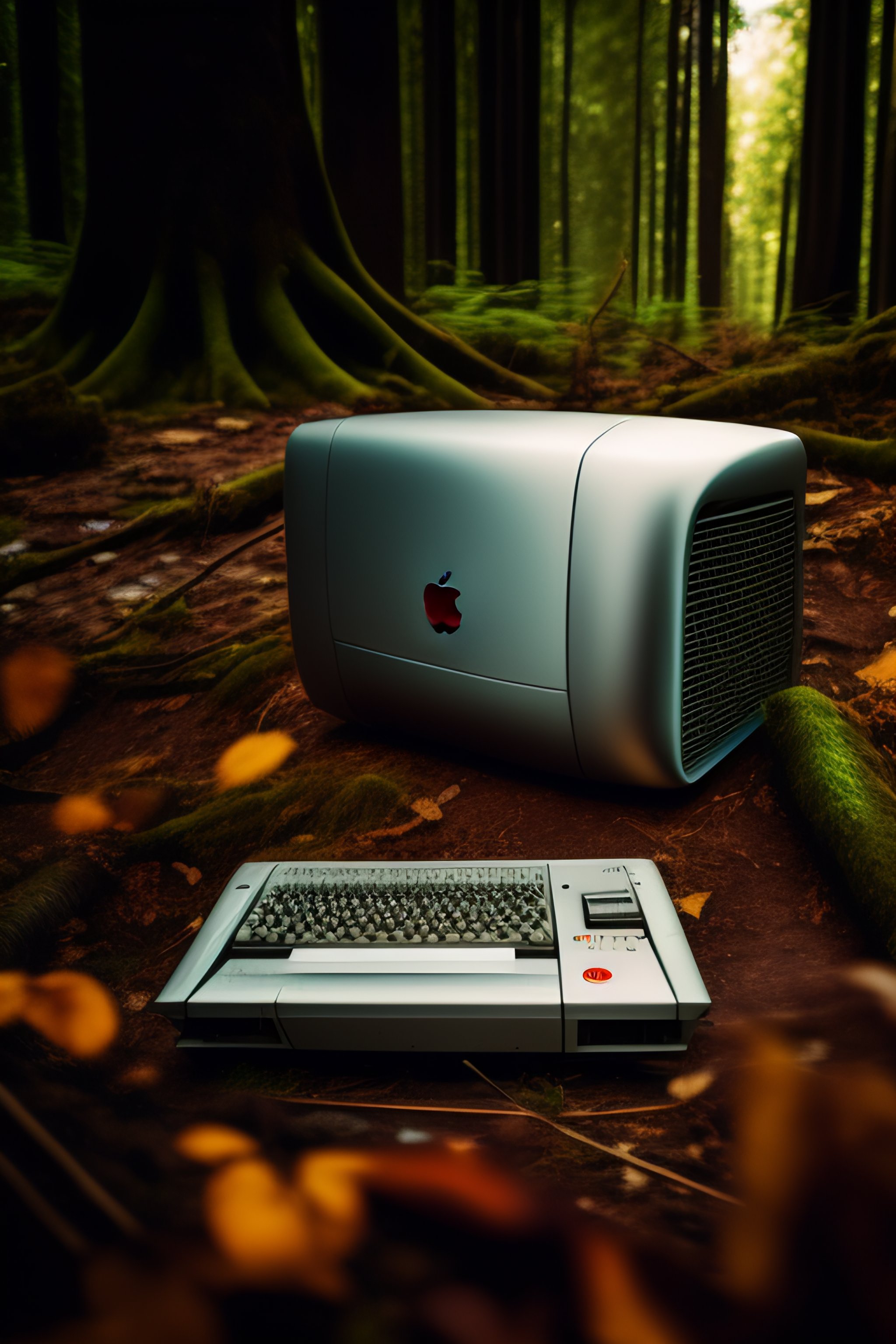 Lexica - Eerie photograph of a destroyed Macintosh computer sitting in ...