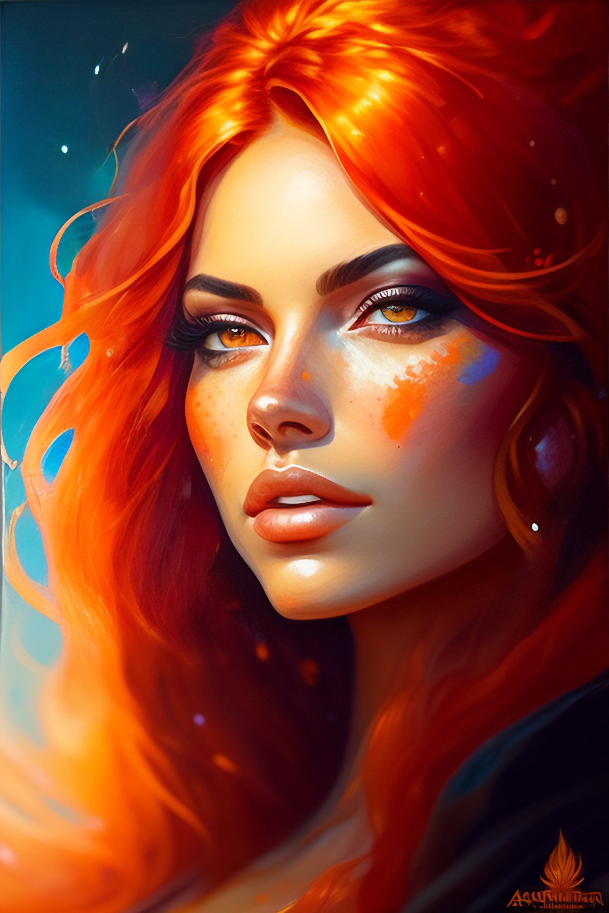 Lexica - Close up portrait of a beautiful fire goddess with vibrant ...