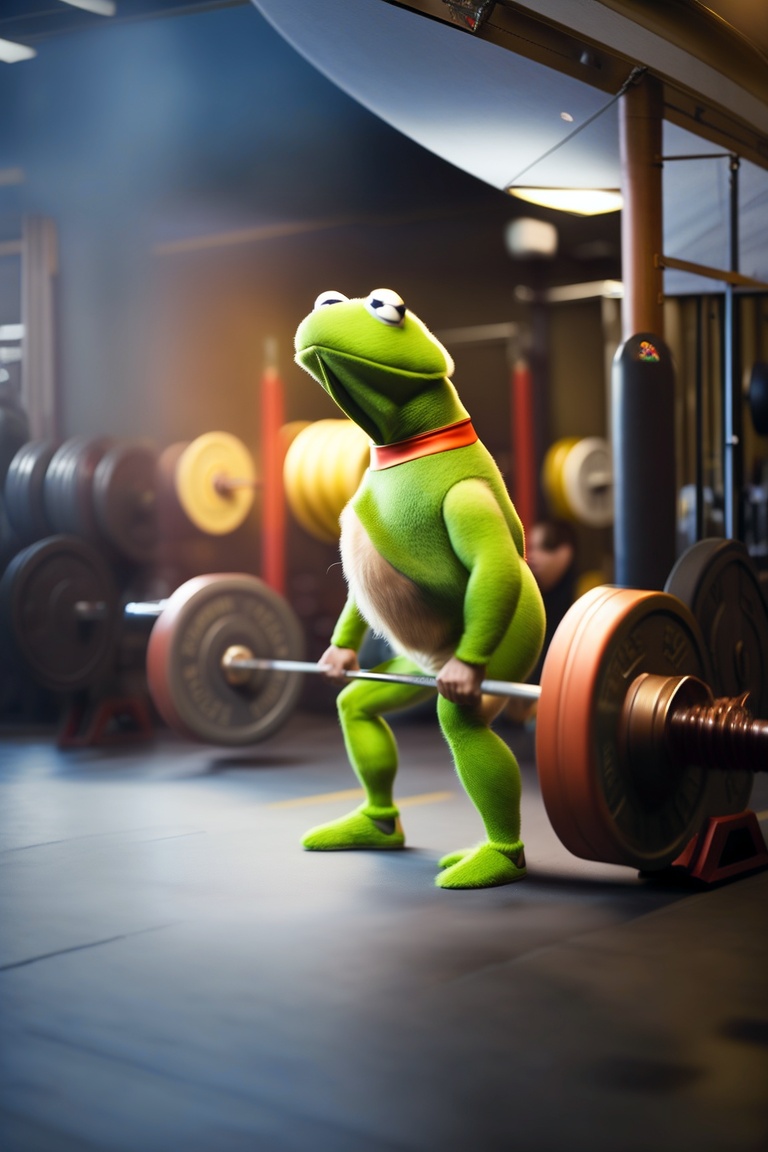 Lexica - Kermit the Frog doing deadlifts at a luxury gym, portra 400 ...