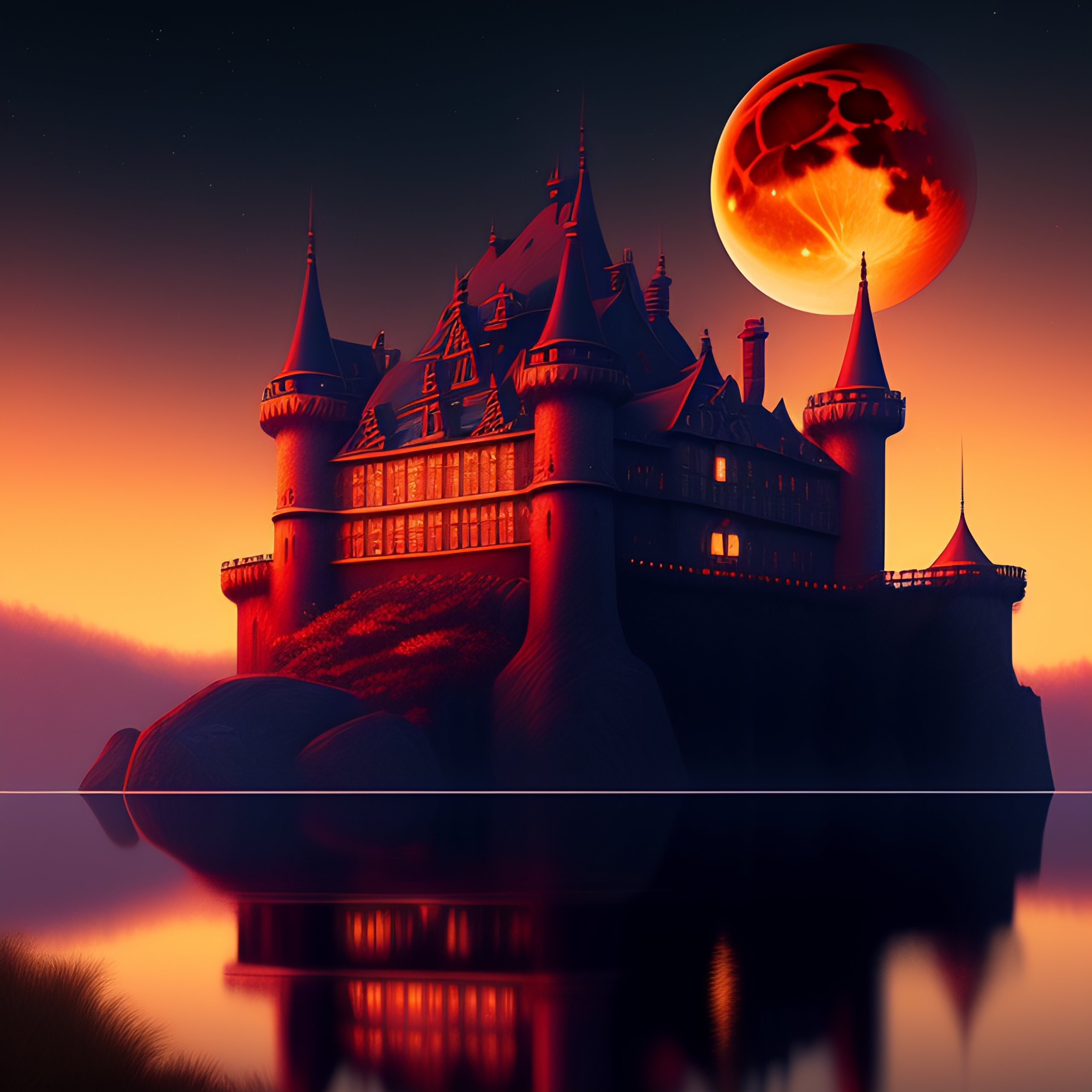Lexica - Blood Moon Over a Castle, intricate, elegant, highly detailed ...