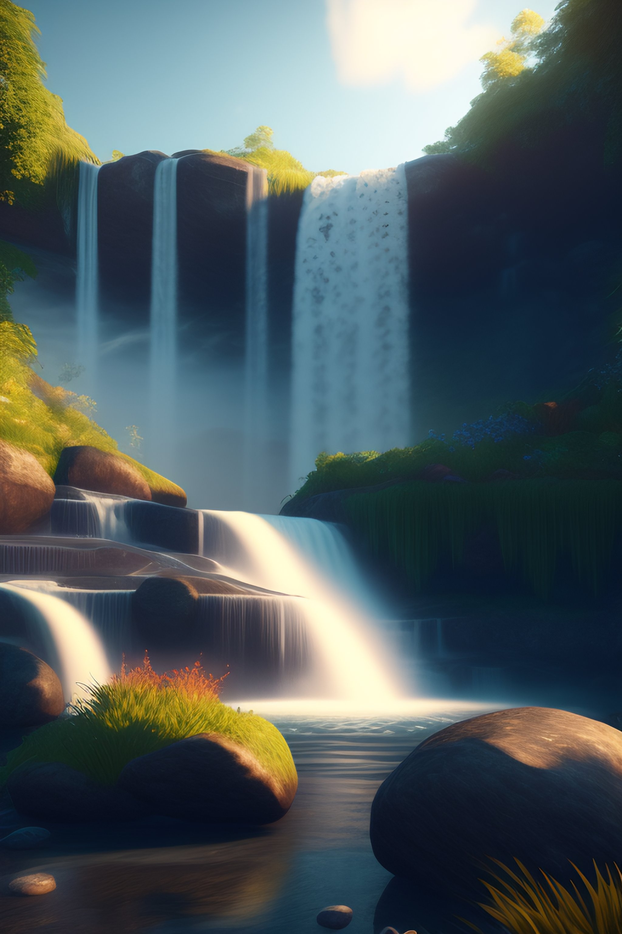 Lexica - Waterfall in farm rural in beautiful day realistic, highly ...