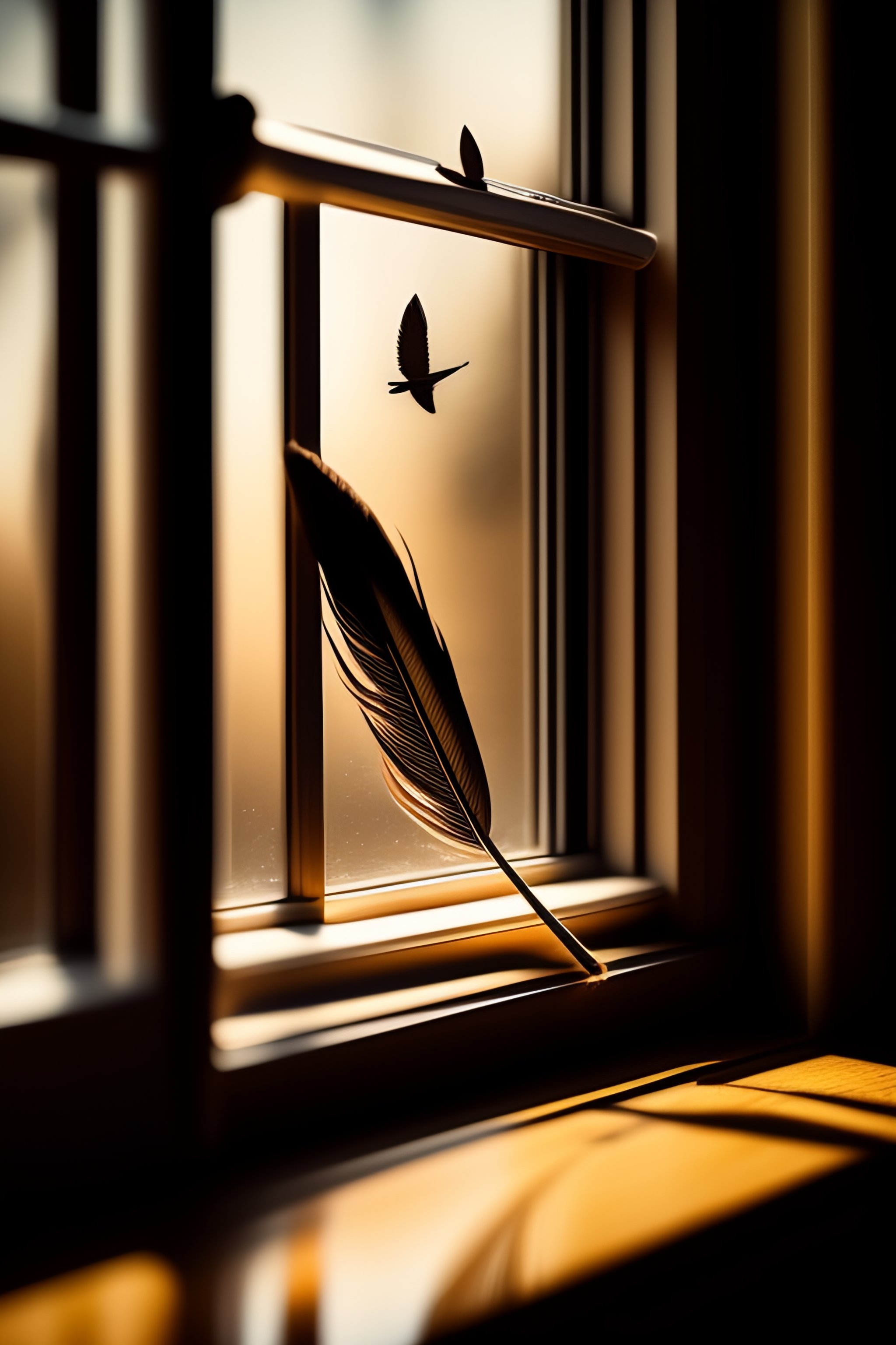 Lexica - A feather writes on a piece of paper. The sheet is on a table ...