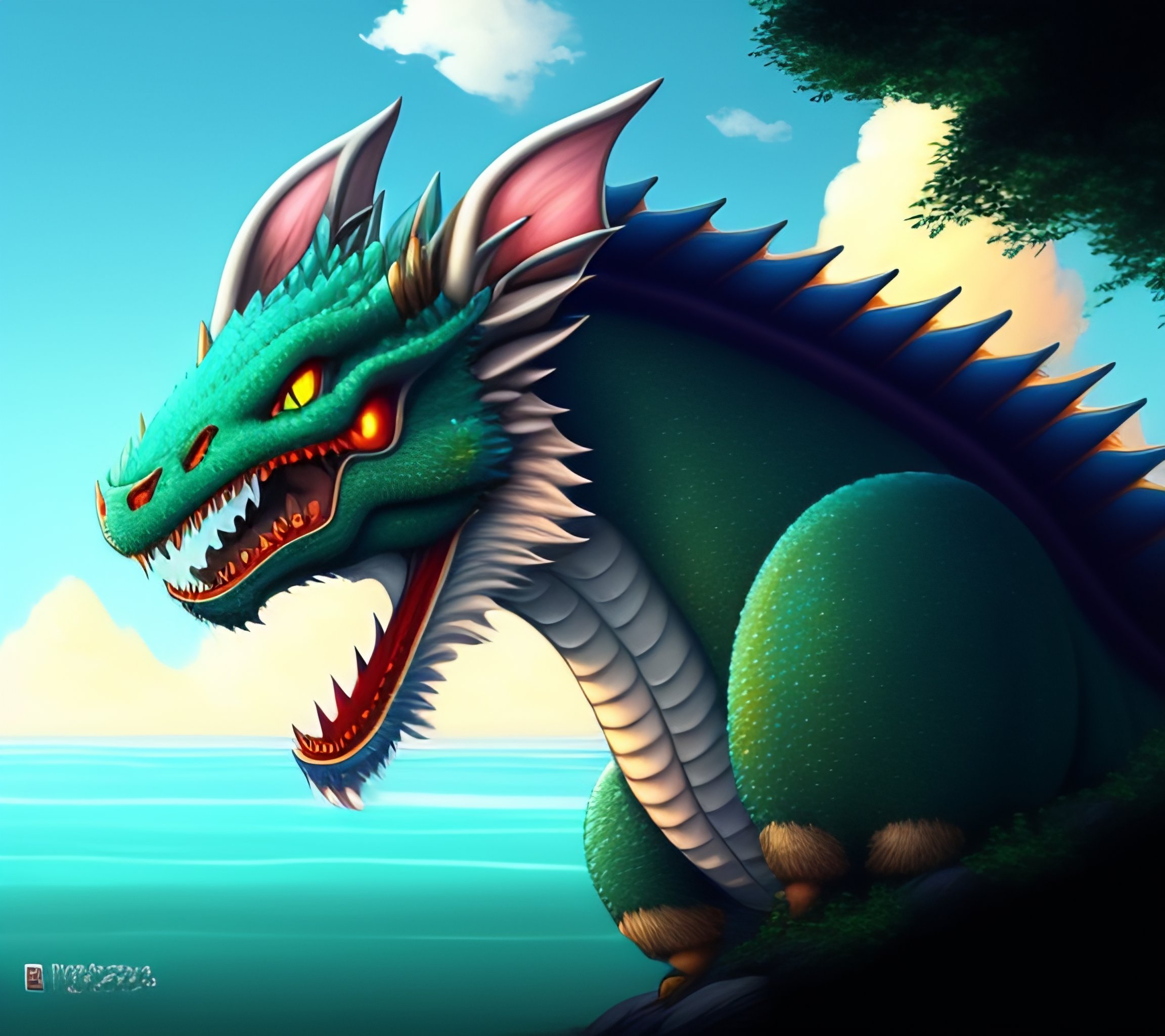 Lexica - Full view of a dragon monster fantasy ghibli art style