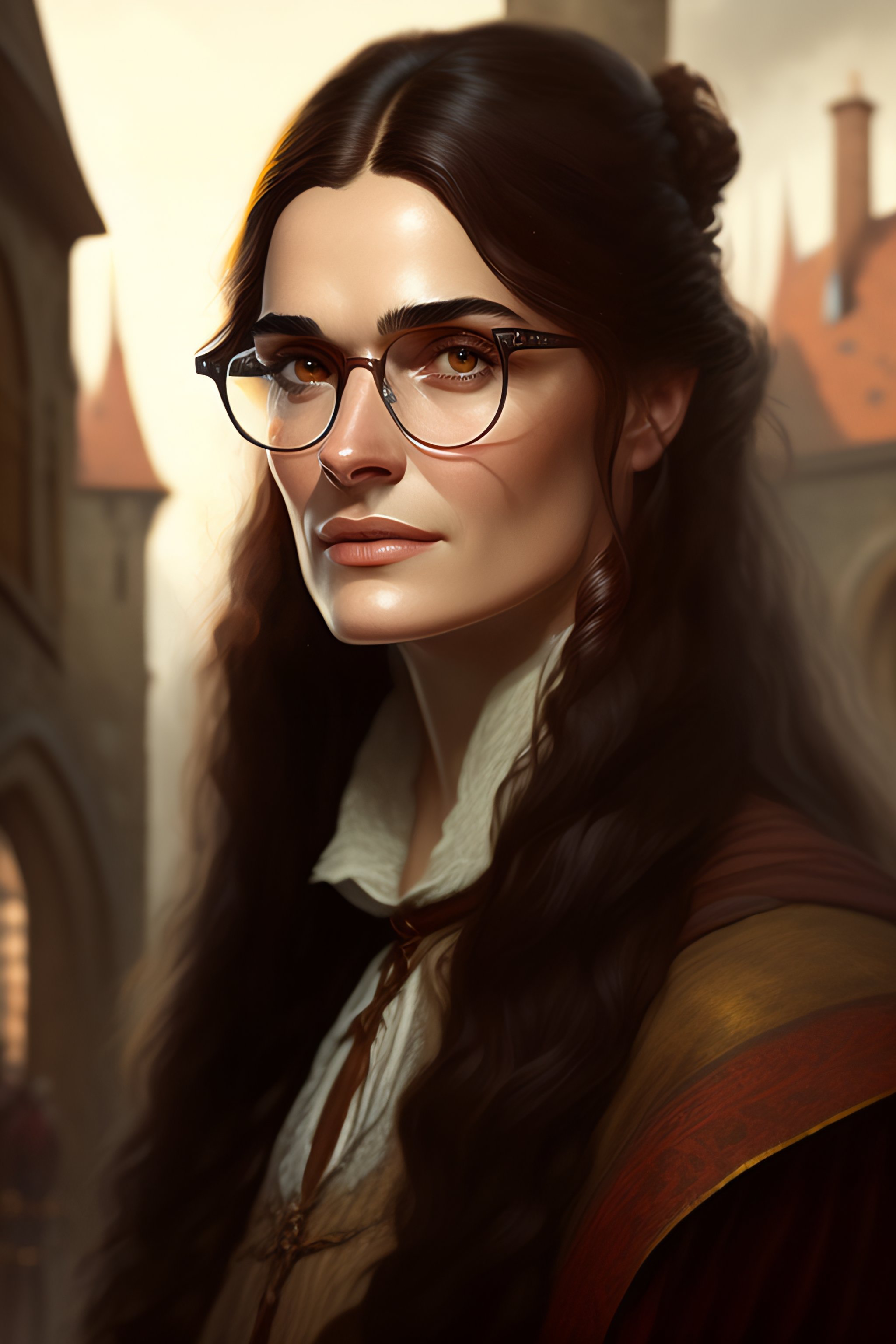Lexica - Freckled wearing spectacles medieval reporter writing in a ...