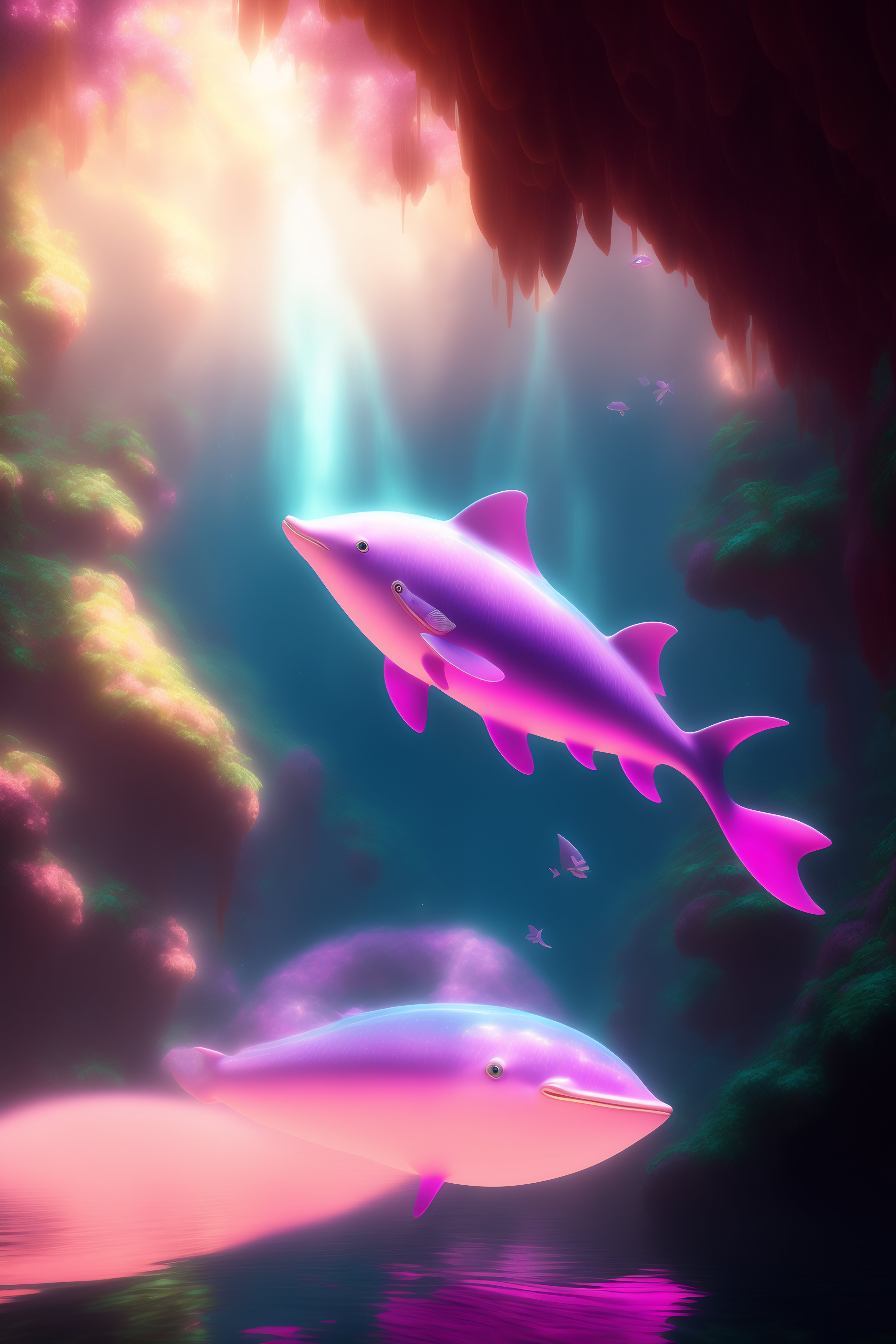 Lexica - A pink dolphin by pixar in the rainforest, surrealism, fantasy ...