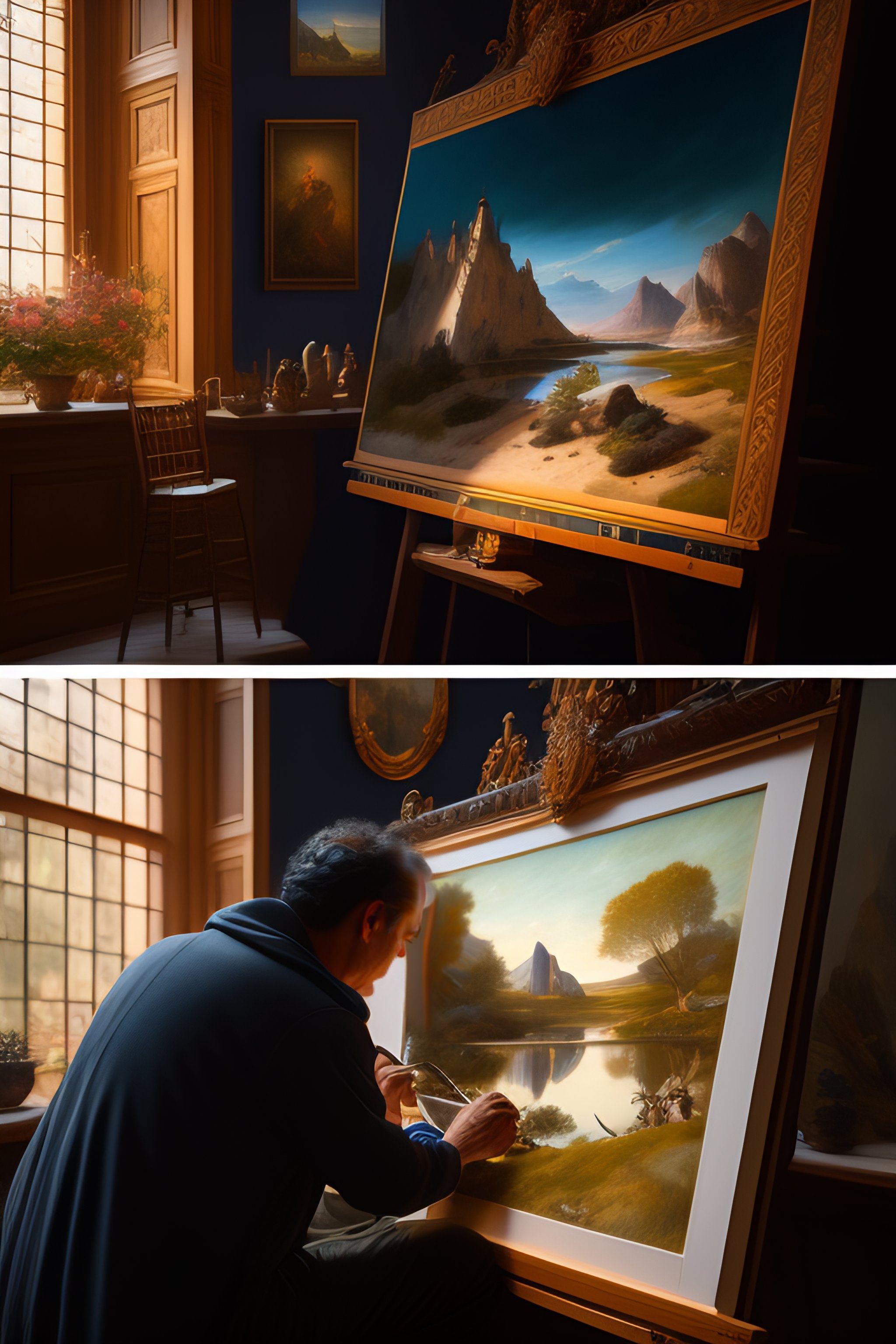 Lexica - An artist in his studio painting a collage, by edgar maxence ...