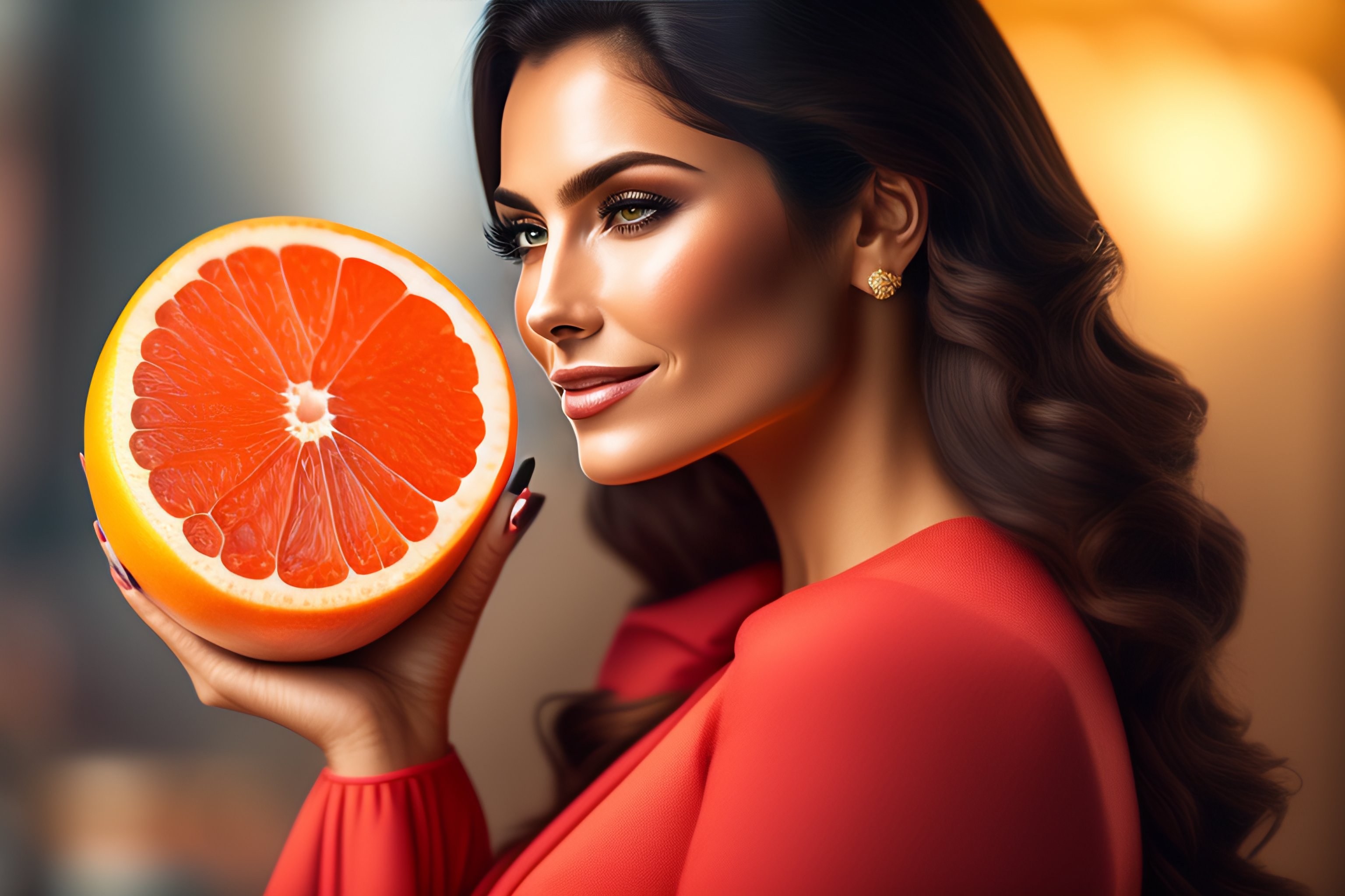 Lexica - Handsome woman holding a grapefruit
