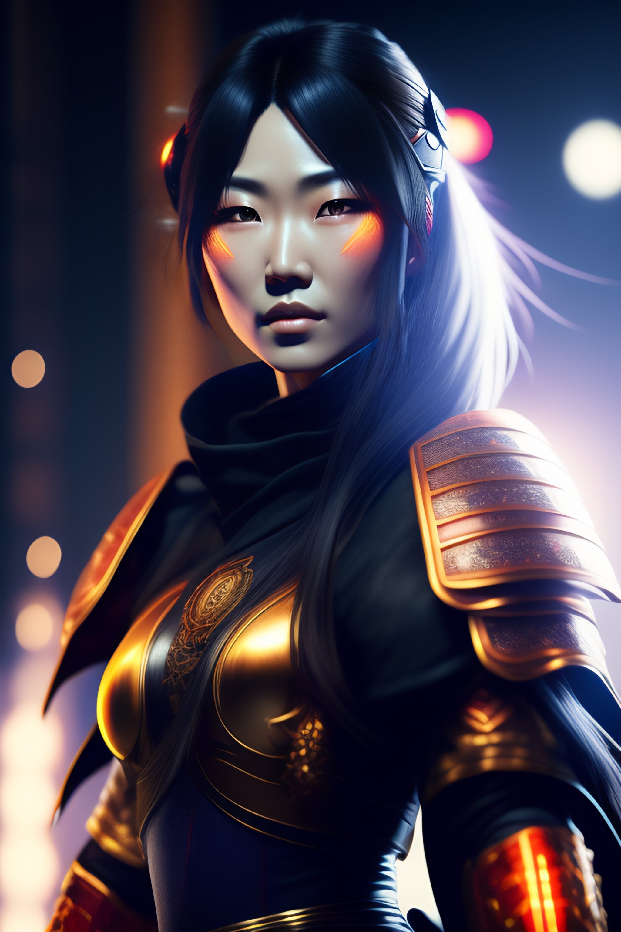 Lexica - A japanese female warrior, cyberpunk, fullmoon background ...