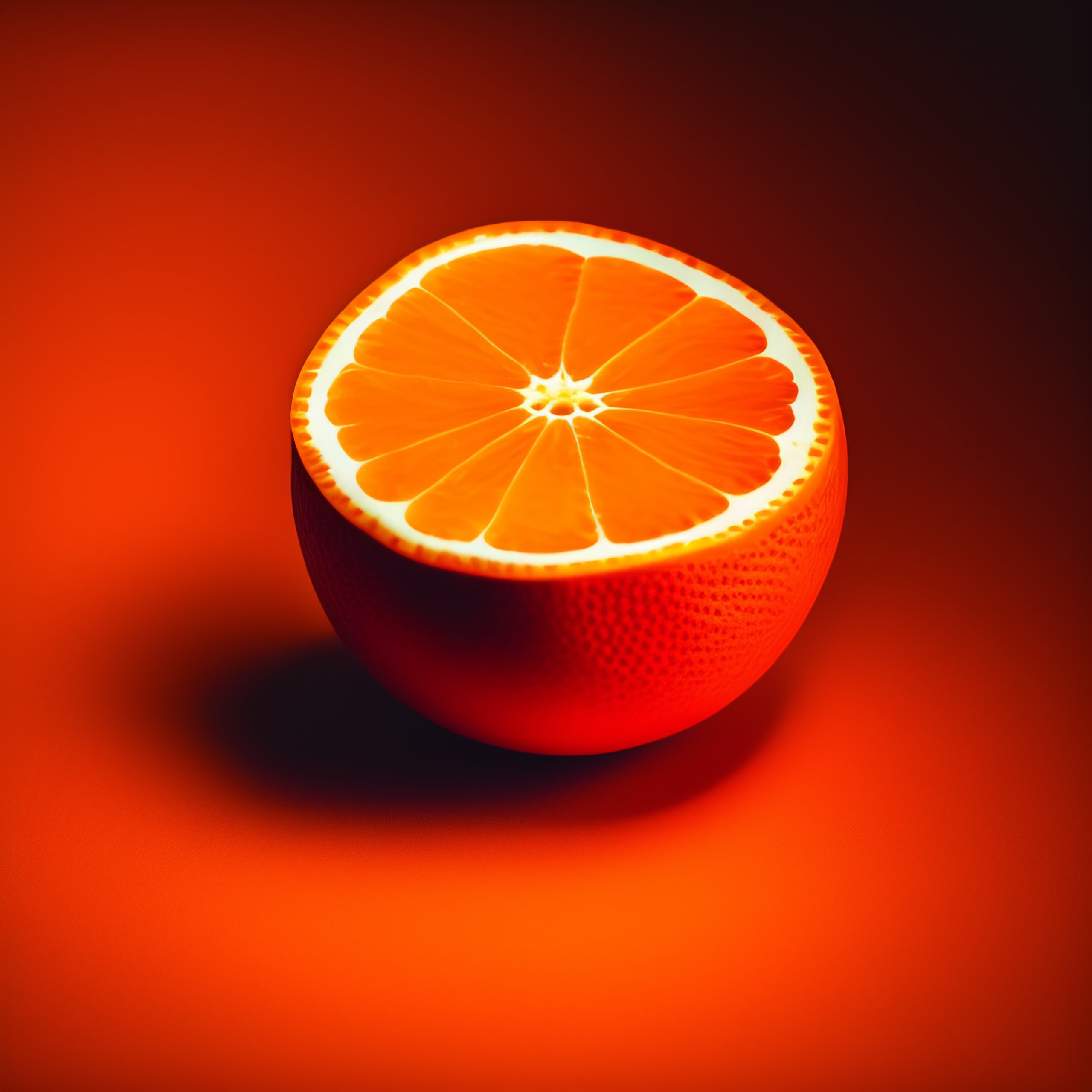 Lexica - An orange but the inside is red in a table, photography ...