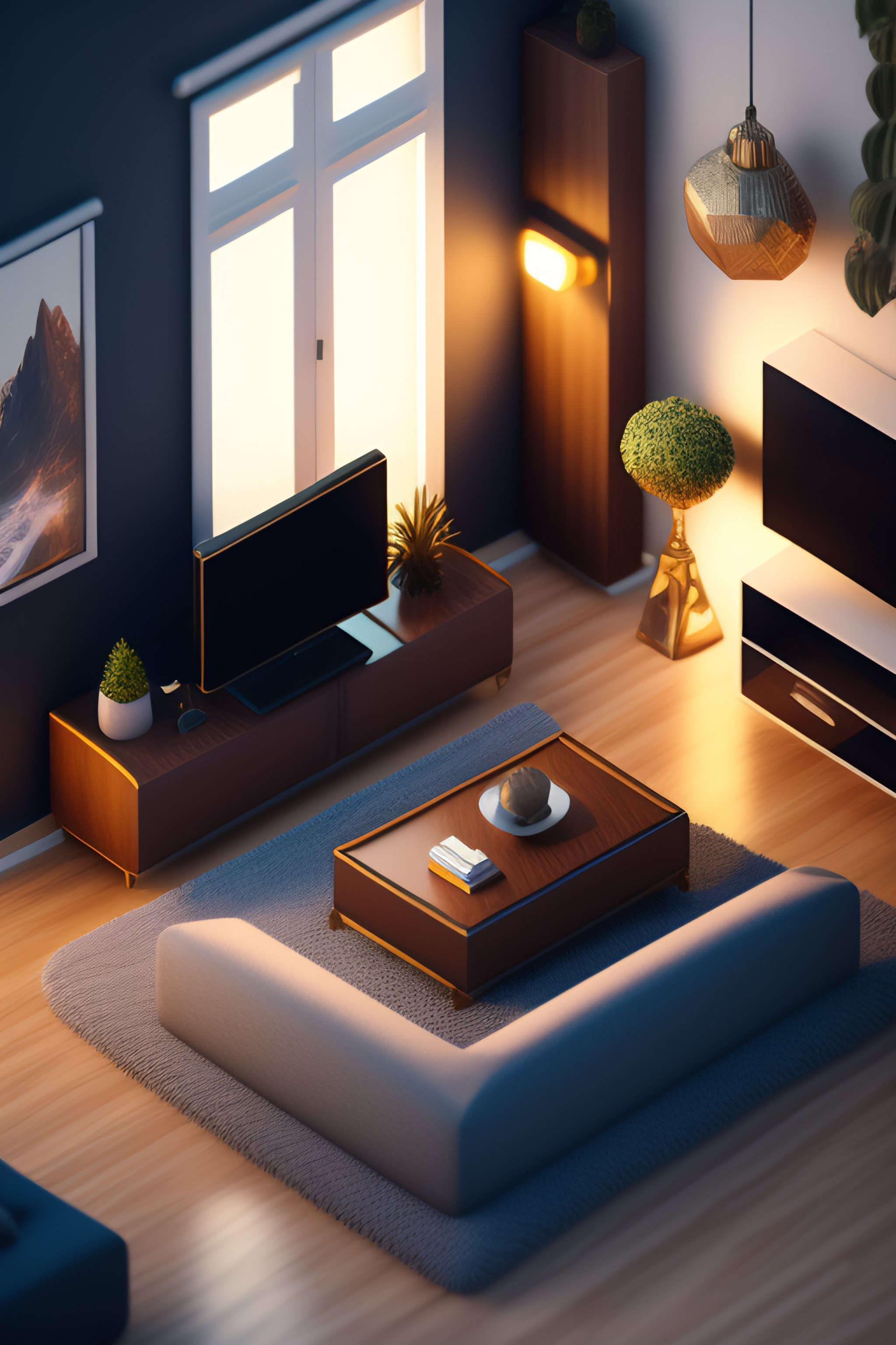 Lexica - Detailed isometric living room render, unreal engine voxel ...