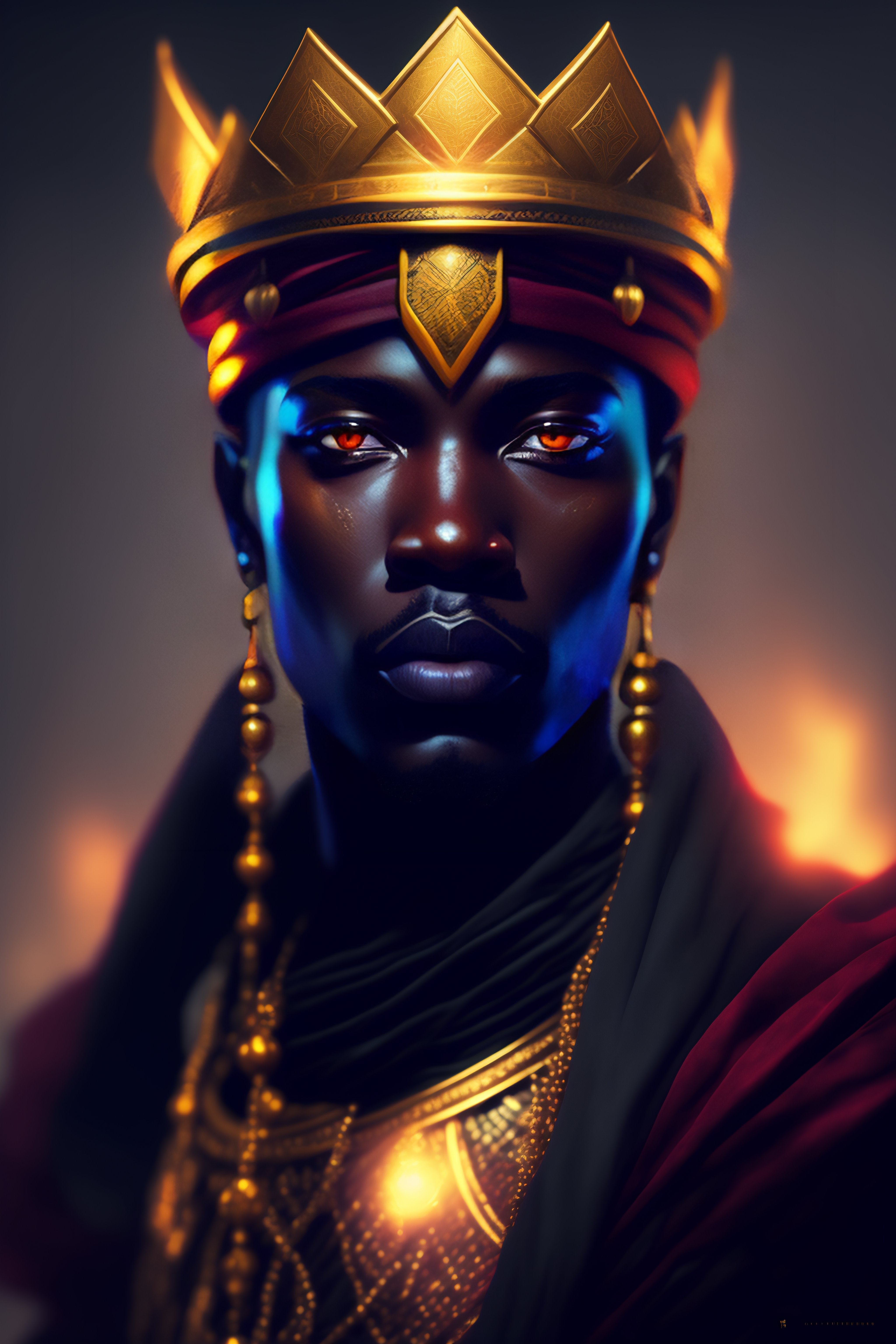 Lexica - A dark and ominous african moor with glowing eyes and a golden ...