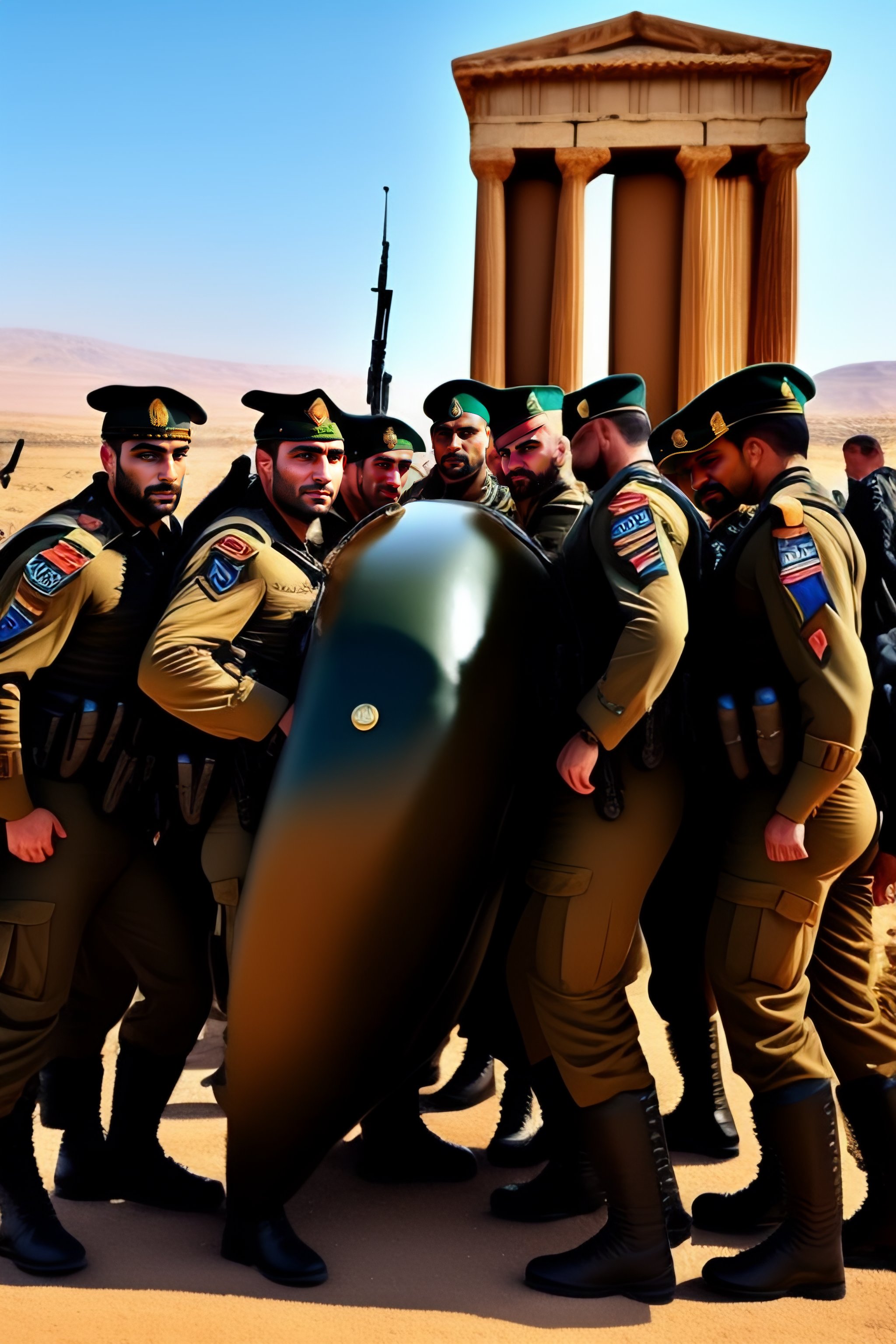 Lexica - Greek soldiers taking a selfie with the Trojan Horse