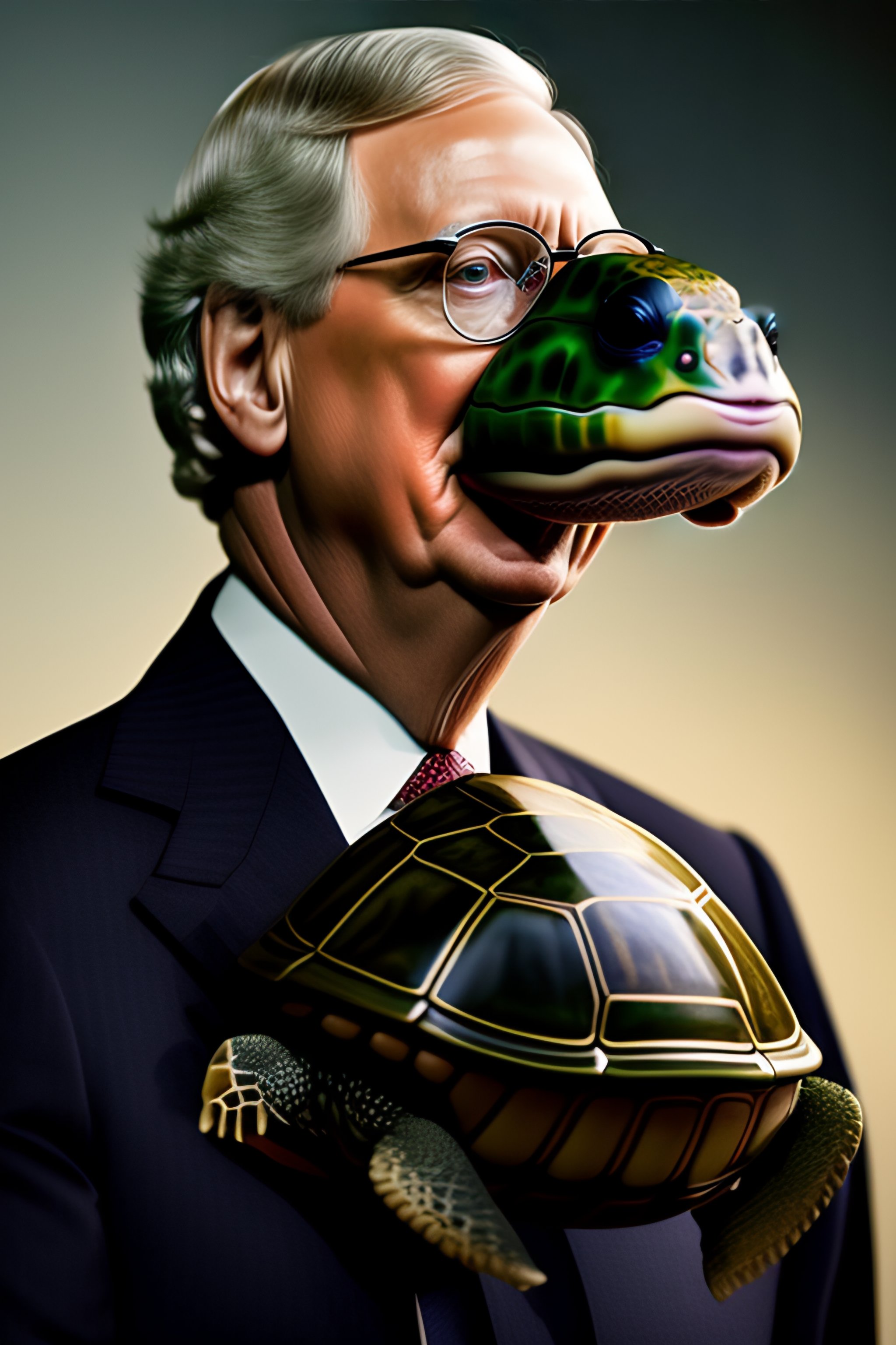 Lexica - Portrait of Mitch McConnell wearing a turtle shell