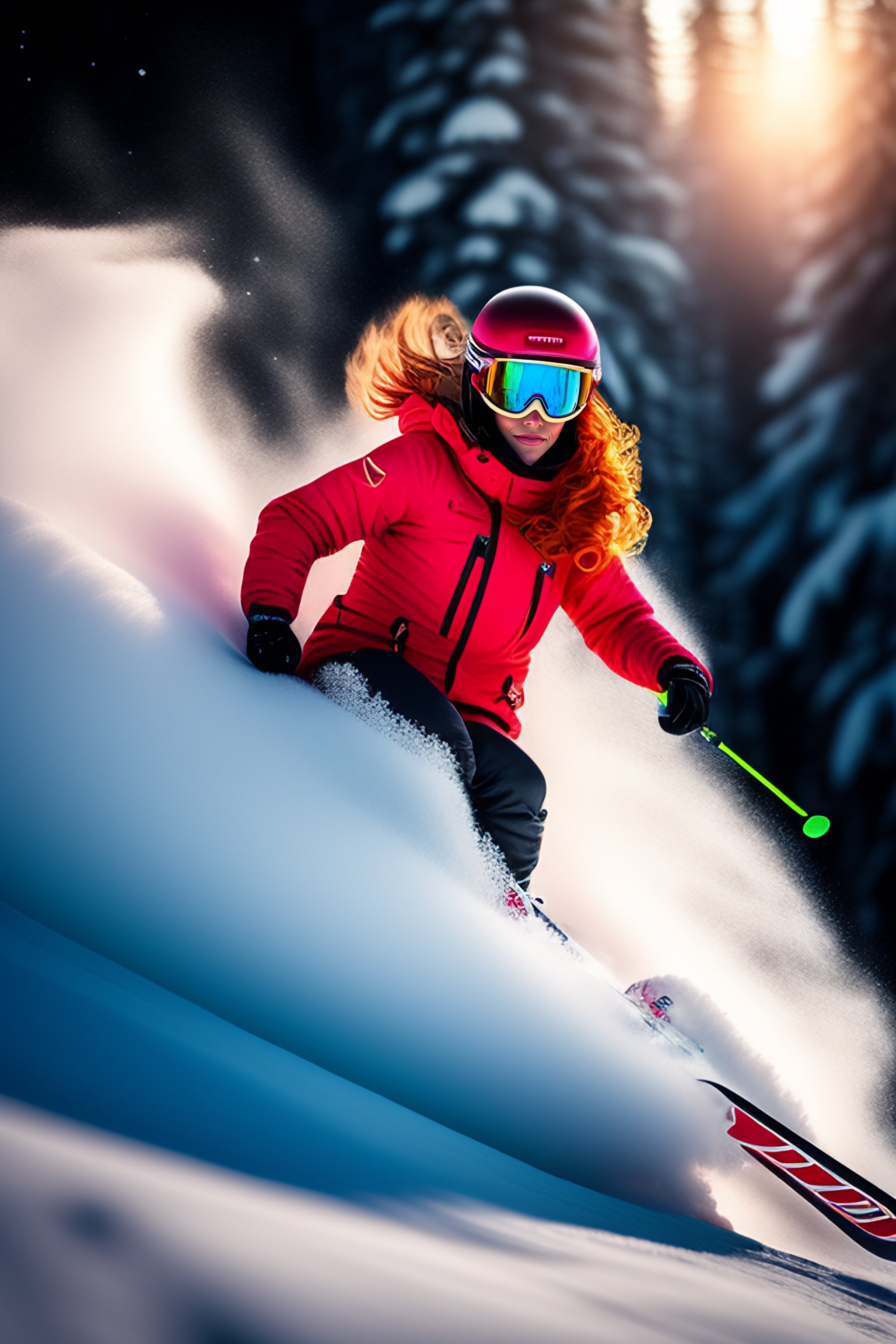Lexica - 5'2'' red headed lady skiing fast