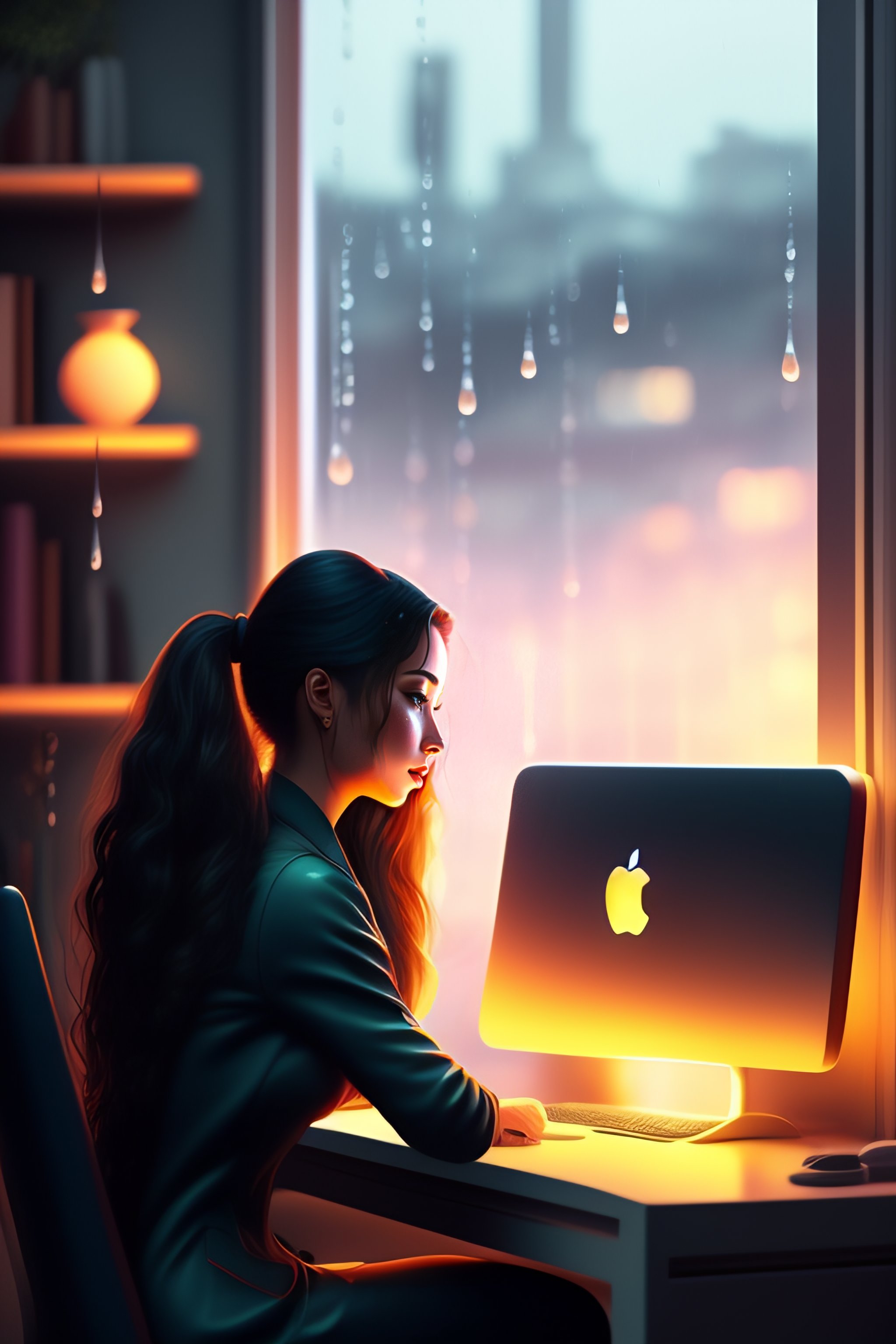 Lexica - Illustration for female coder sitting on his desk and working on her laptop with big ...