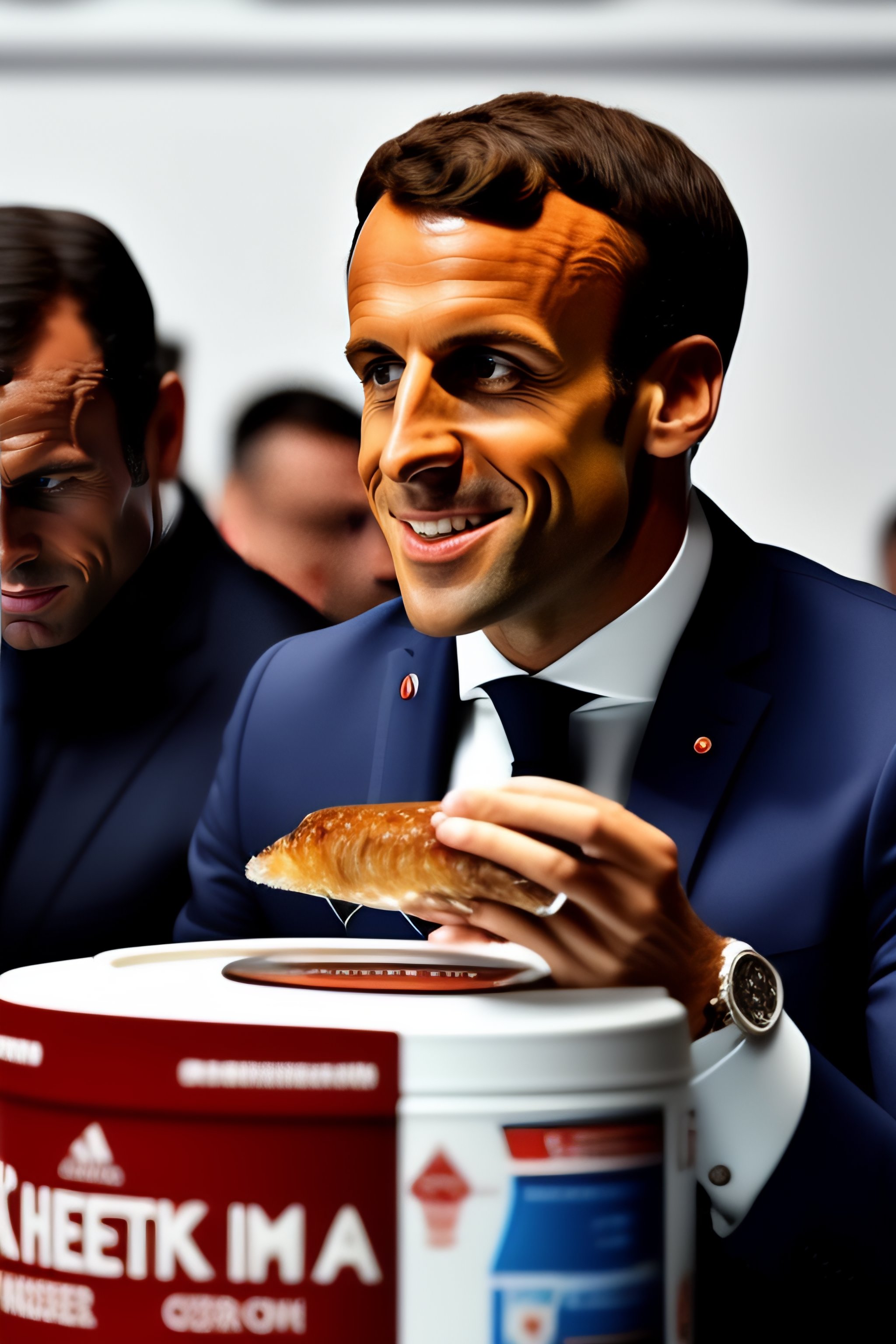 Lexica - Emmanuel Macron eating some sardines directly in the can