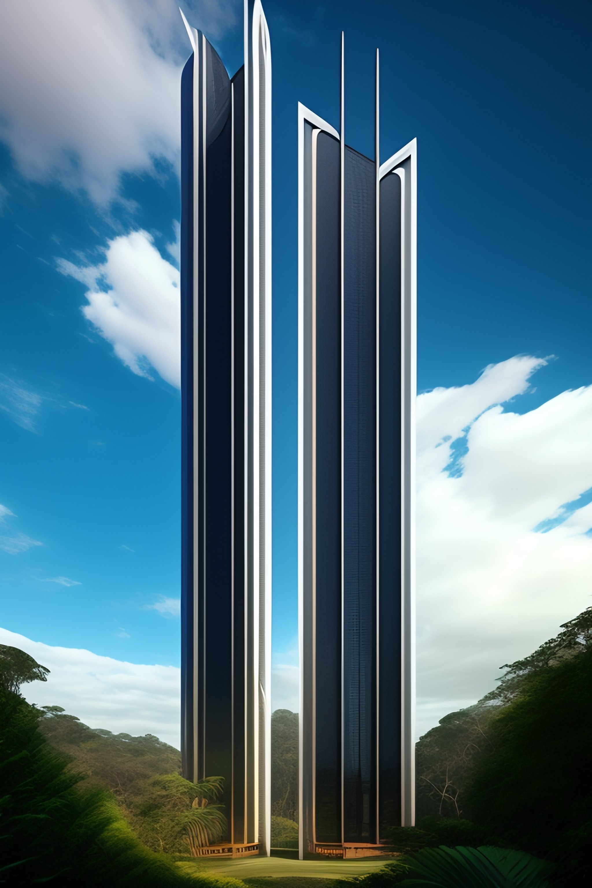 Lexica - Two futuristic towers with a sky bridge in amazon forest