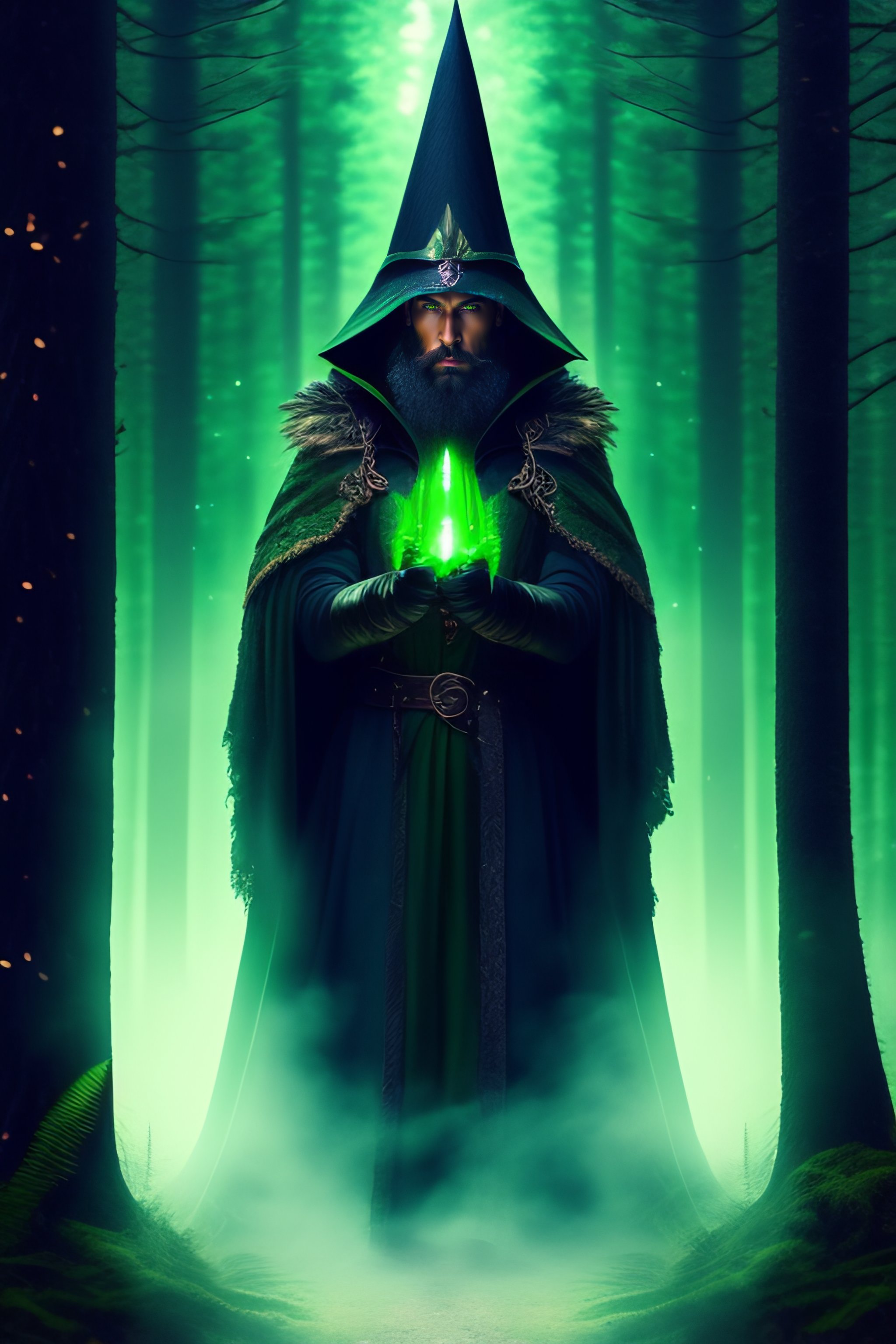 Lexica - A forest wizard, gloomy and dark, with a large hat, armor, his ...