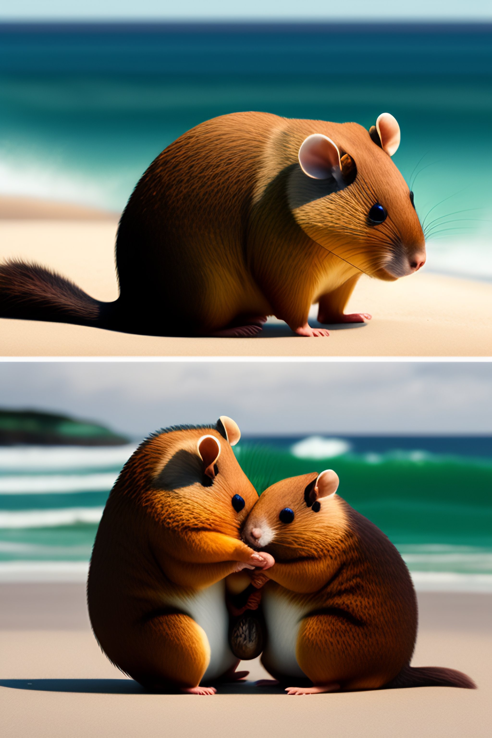 Lexica - Giant rodents hug everyone cozy village by the sea