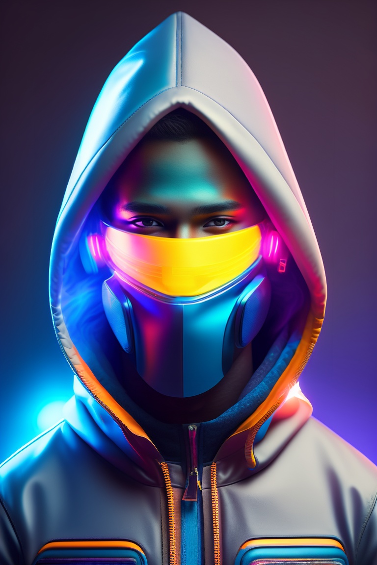 Lexica - Character, male, hooded, encourager, leader, neon, blue, mask ...
