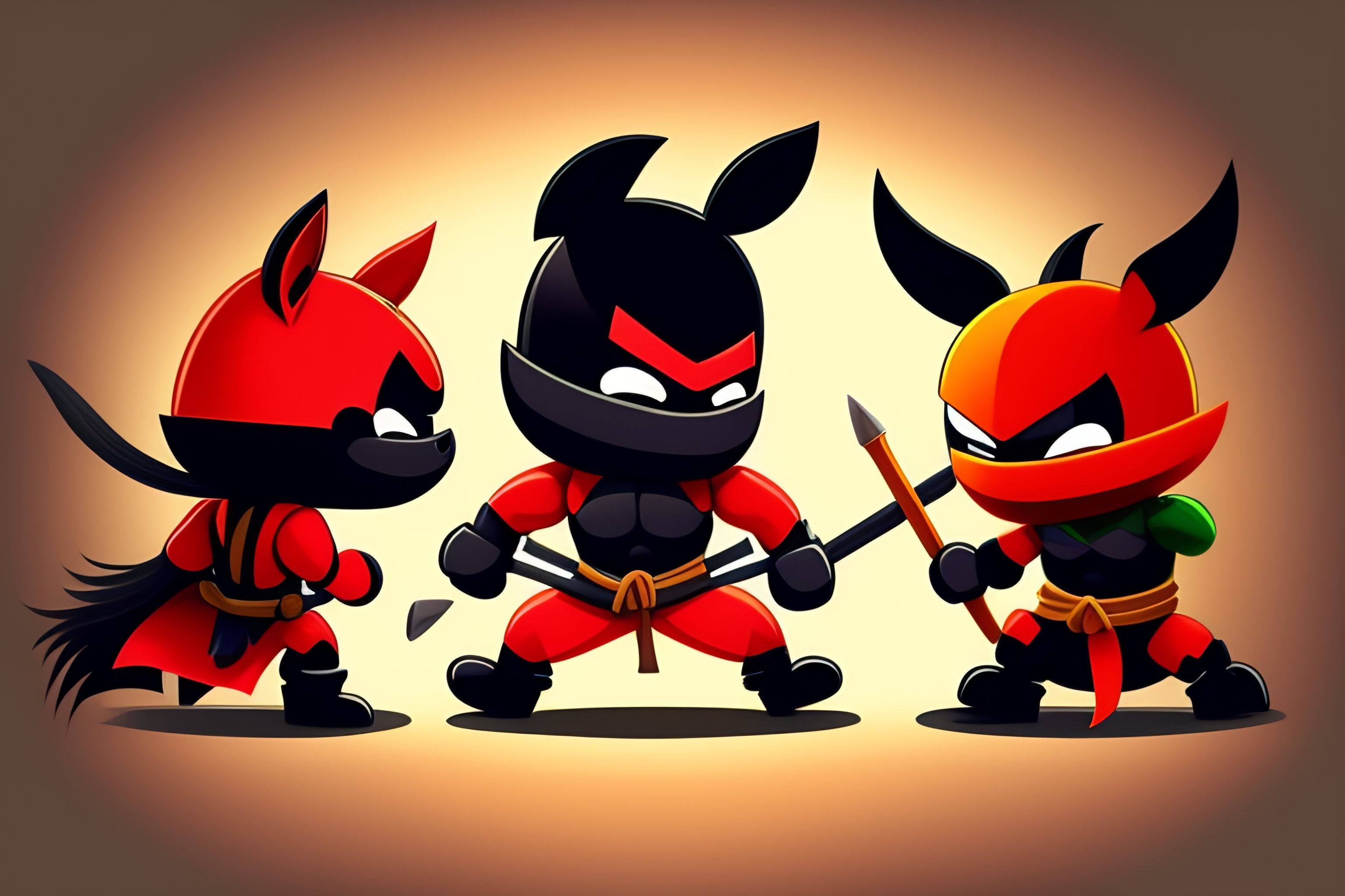 Lexica - A set of cartoon strong little donkey ninja in various ...