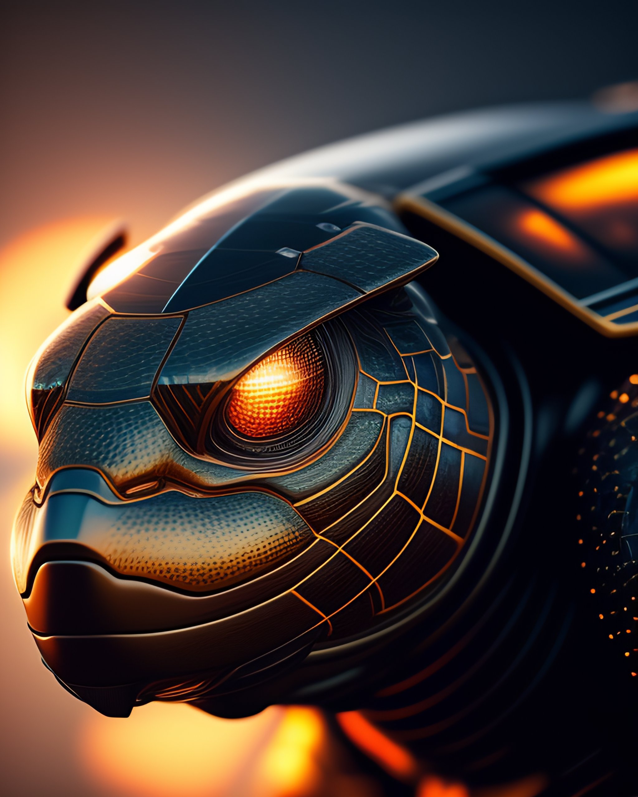 Lexica - Portrait of a cybernetic posed black turtle, wide angle lens ...