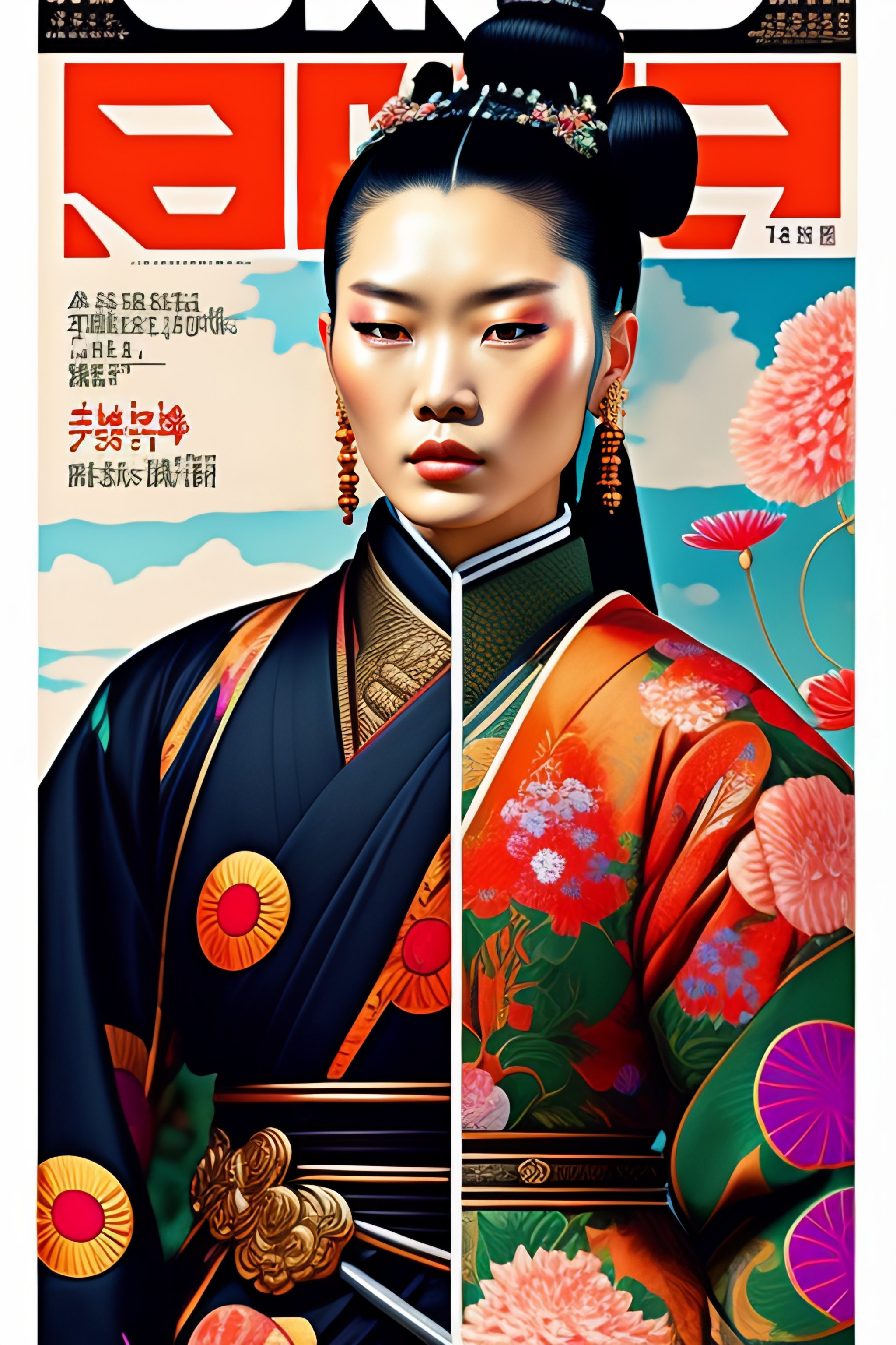 Lexica - Magazine cover poster, upper portrait of a samurai with two ...