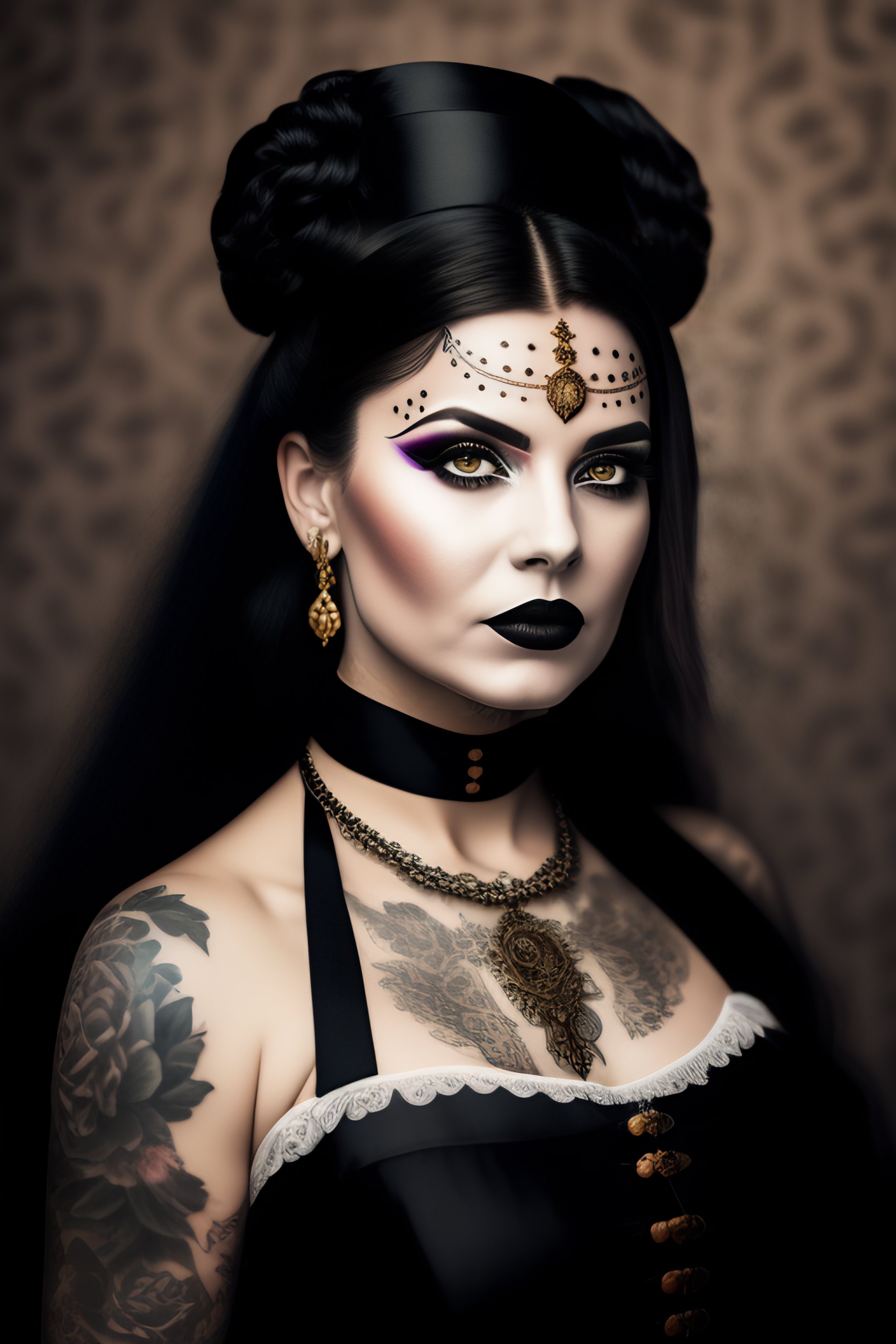 Lexica - Victorian style photo of a goth girl with tattoos on her face