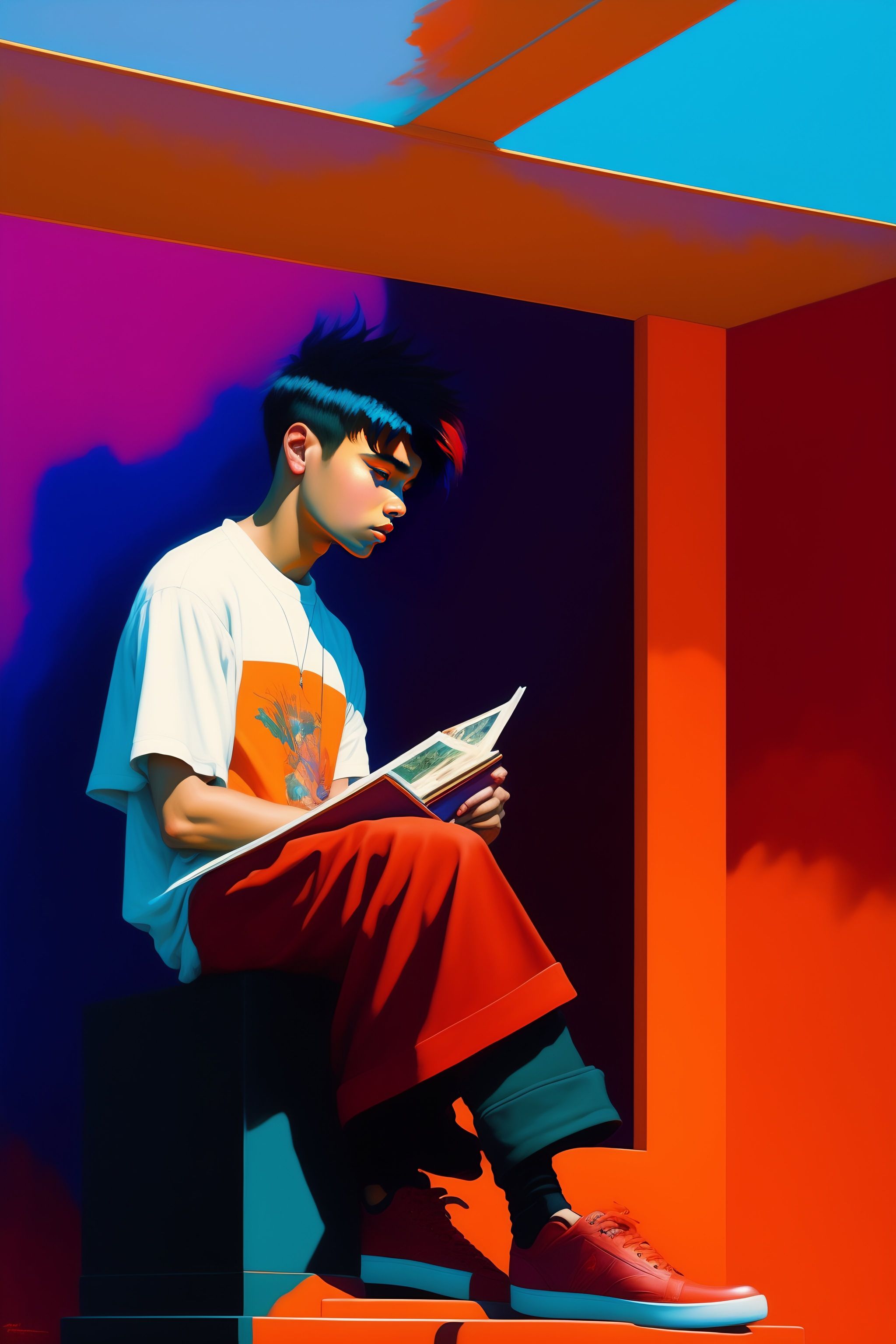 Lexica - A young emo punk sitting on a tombstone, reading and studying ...