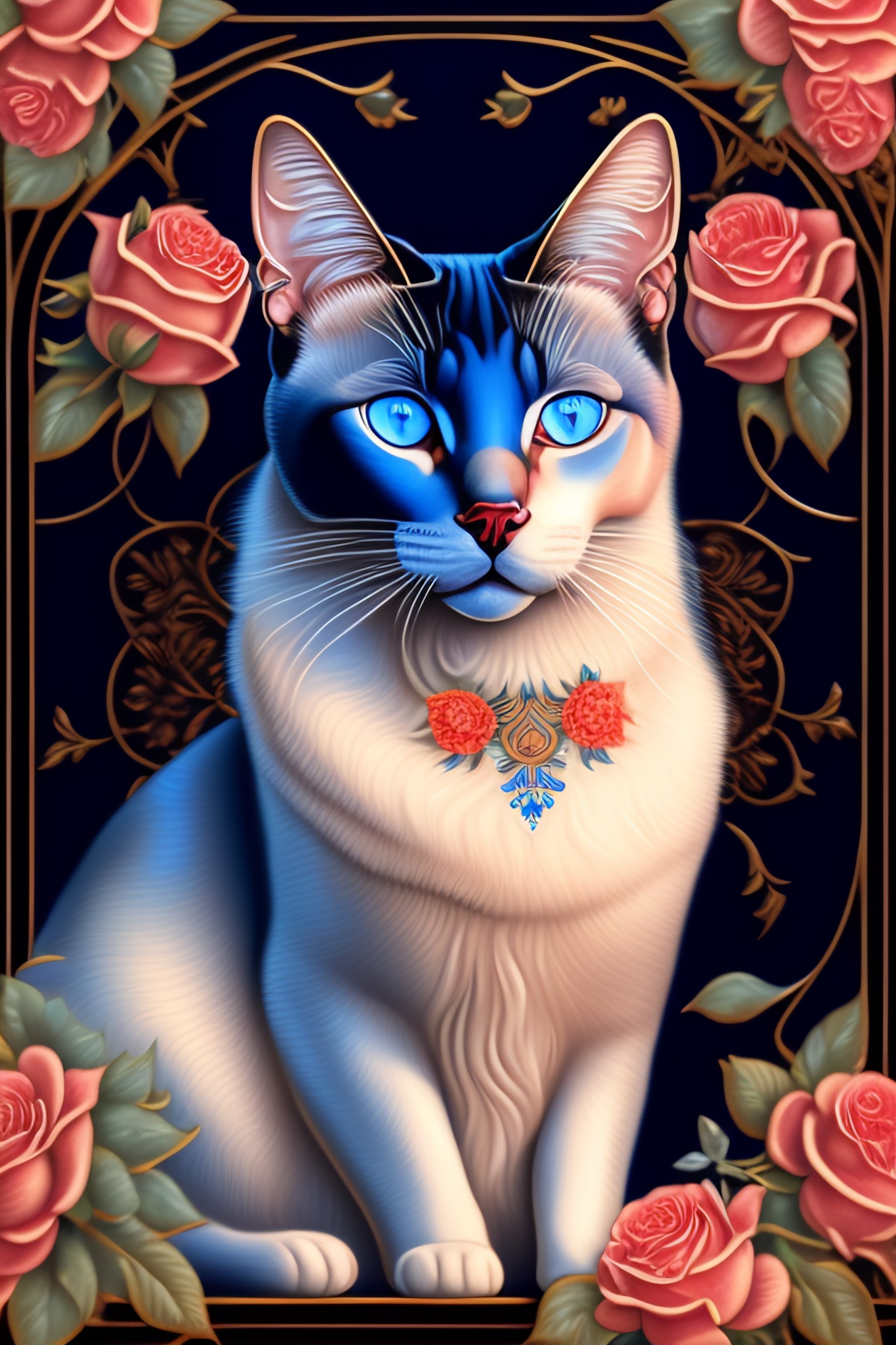 Lexica - Siamese cat with blue eyes, classical floral elements ...