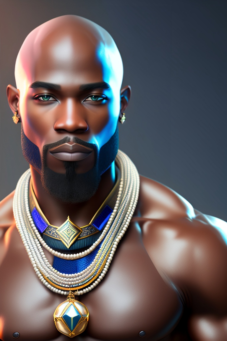 Lexica - Handsome bald African warrior man with beard, greenish eyes ...