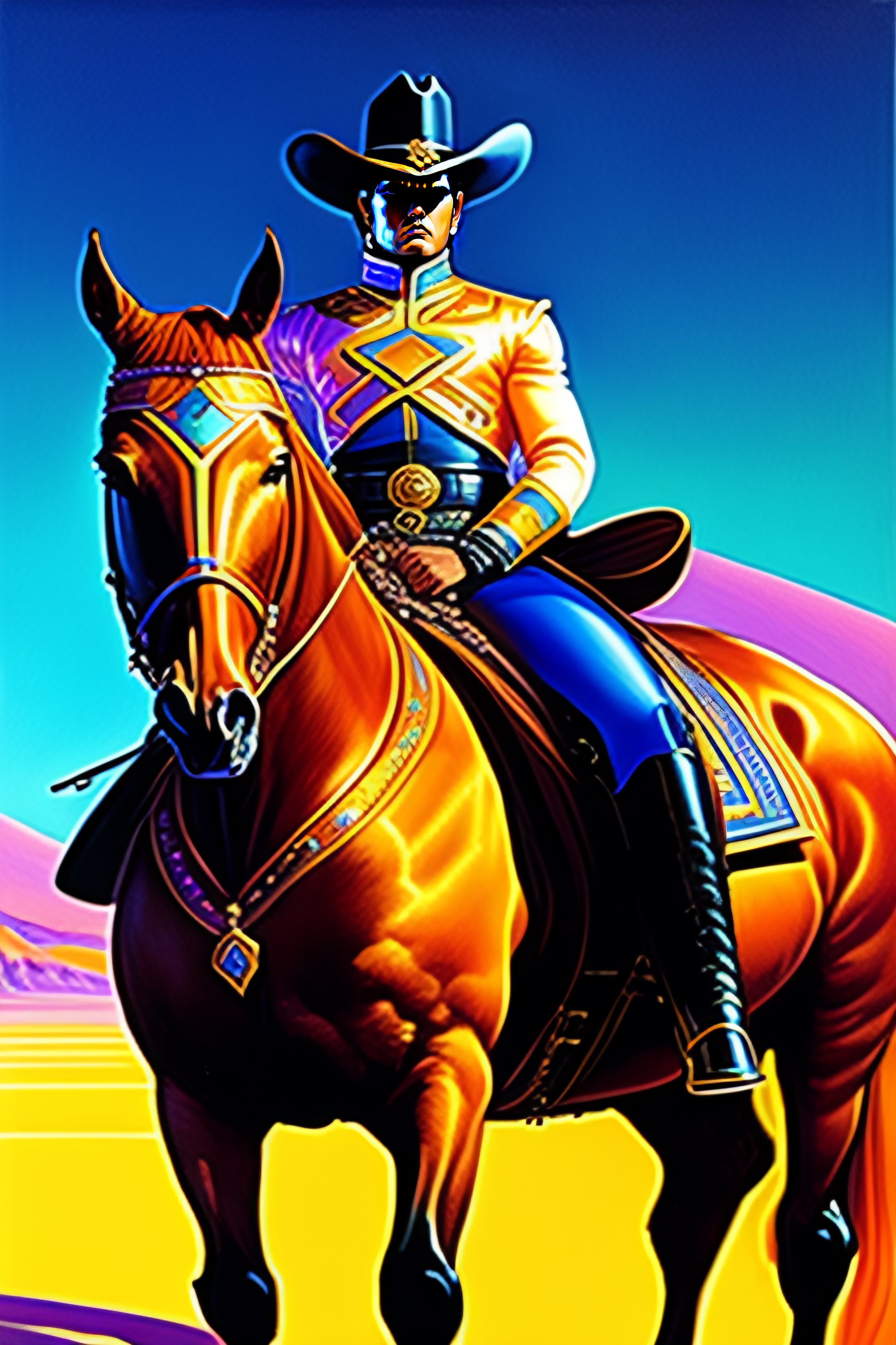 Lexica - Tron and gucci designed robot villain mexican cowboy sitting ...