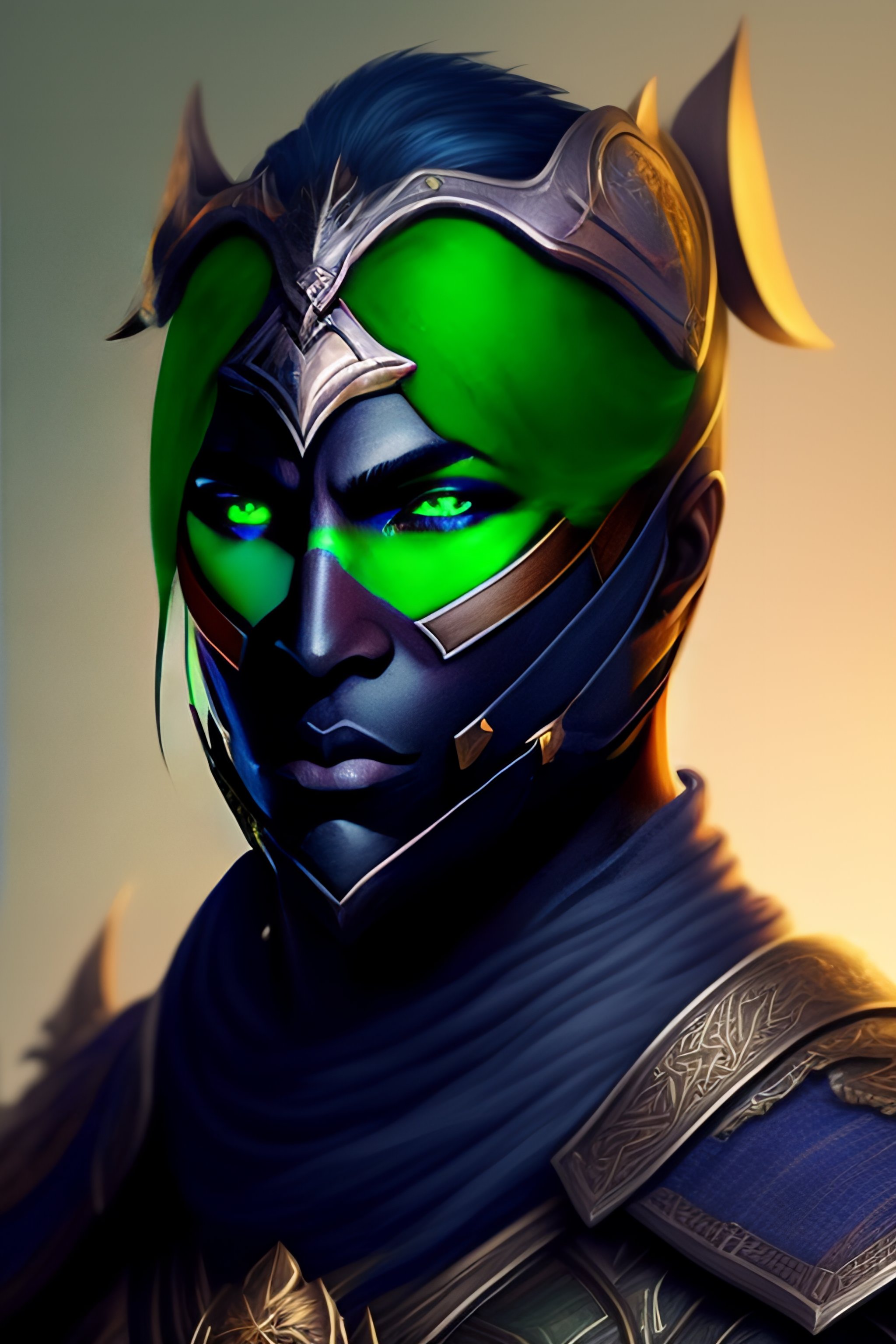 Lexica - Half-drow male good warrior with ble skin Green eyes and basic ...